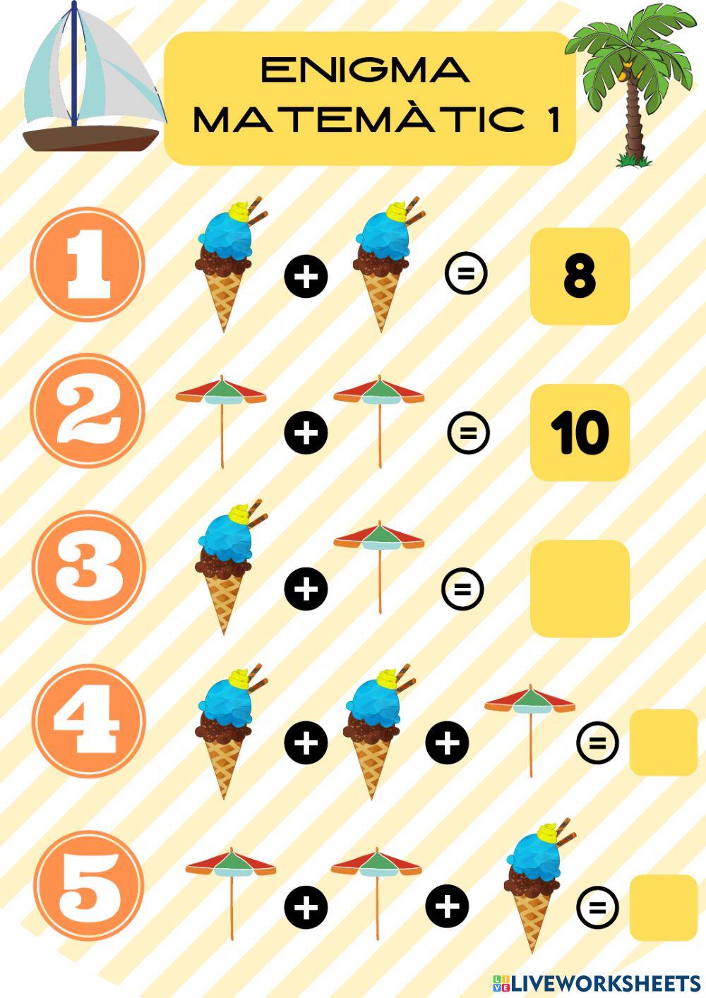 Enigma matemàtic estiu worksheet | Live Worksheets