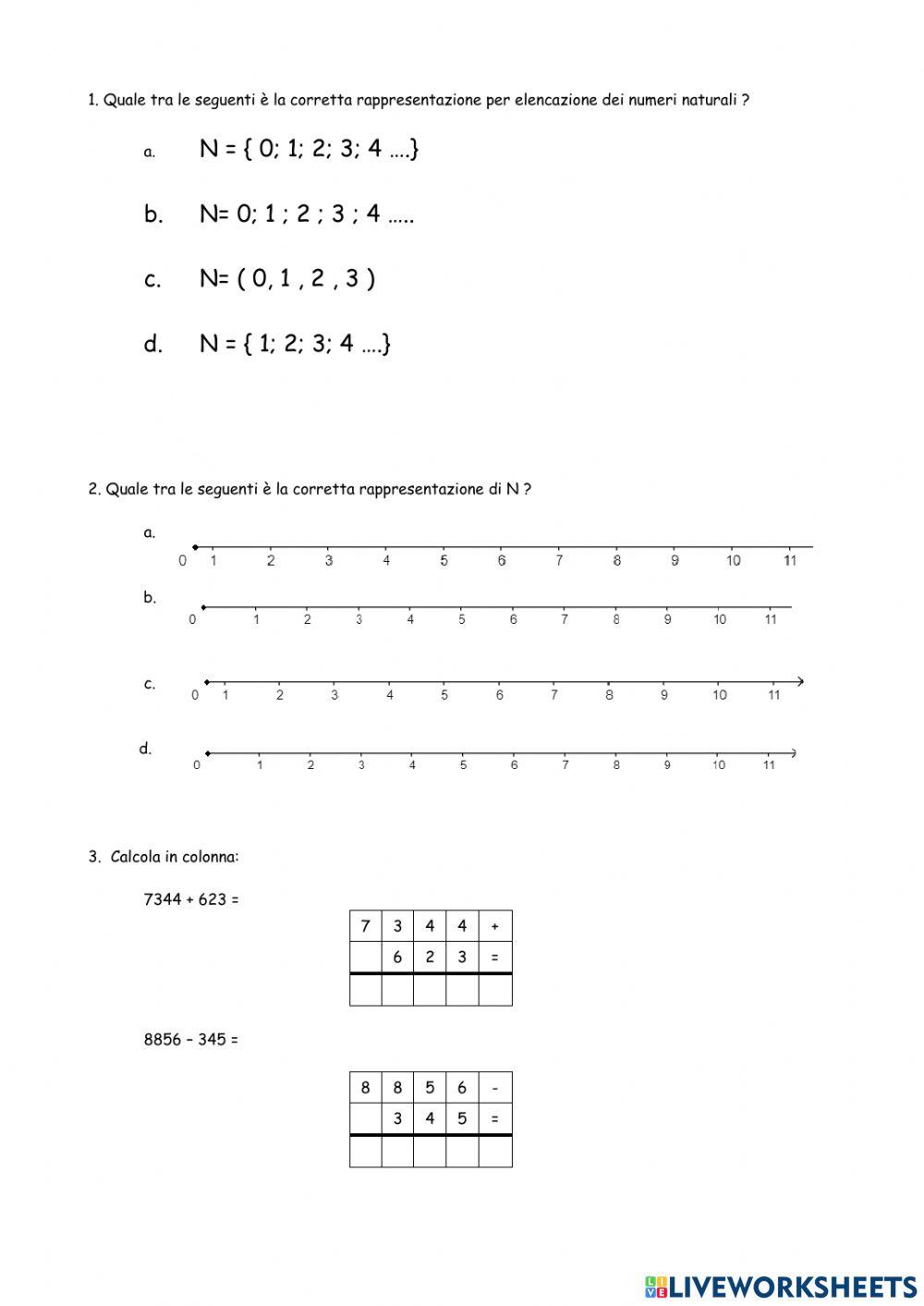 Verifica Numeri Naturali worksheet | Live Worksheets