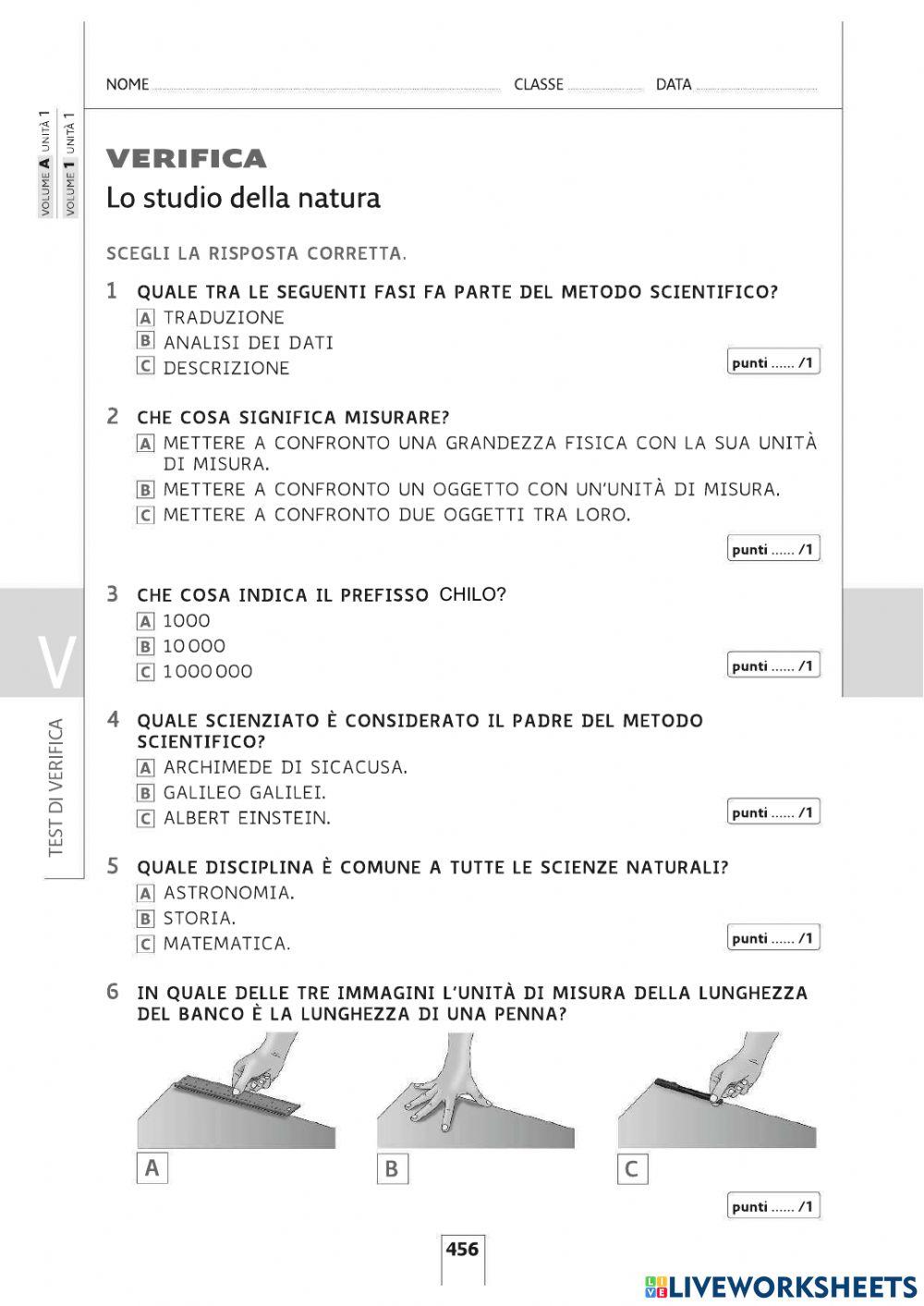 SCIENZE Verifica LO STUDIO DELLA NATURA worksheet | Live Worksheets