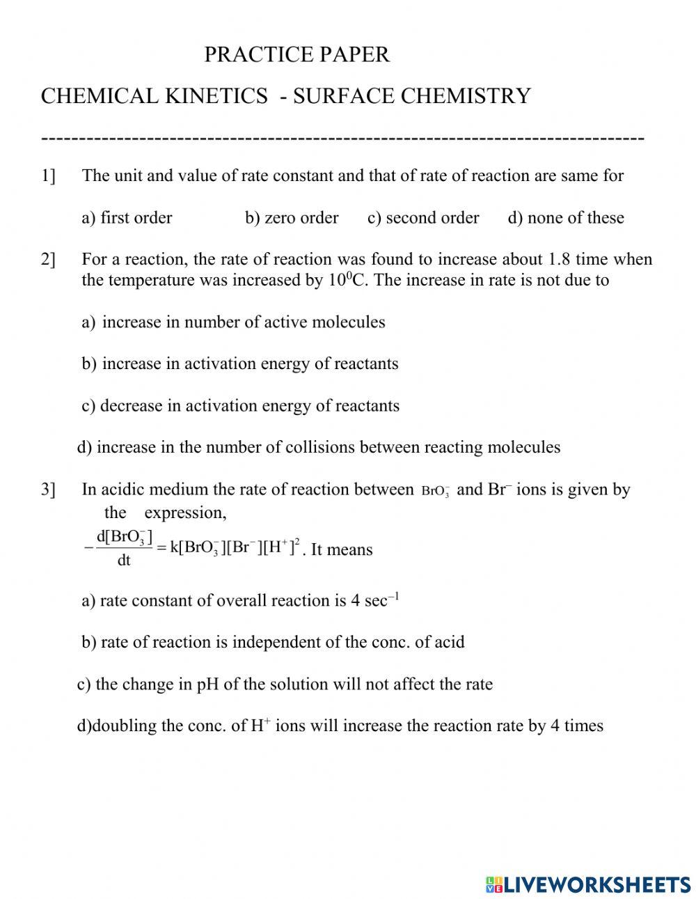 Kinetics n surface worksheet | Live Worksheets