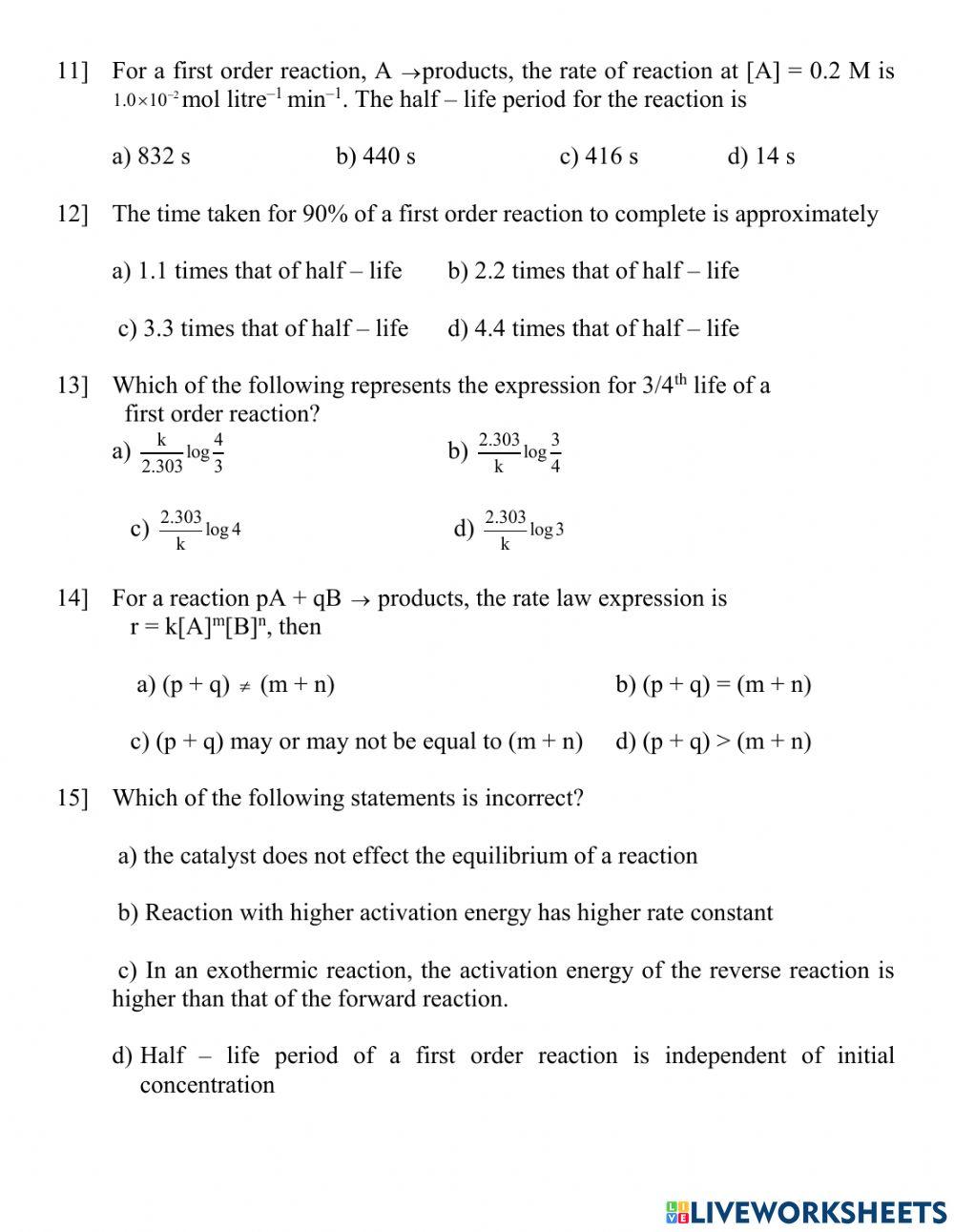 Kinetics n surface worksheet | Live Worksheets