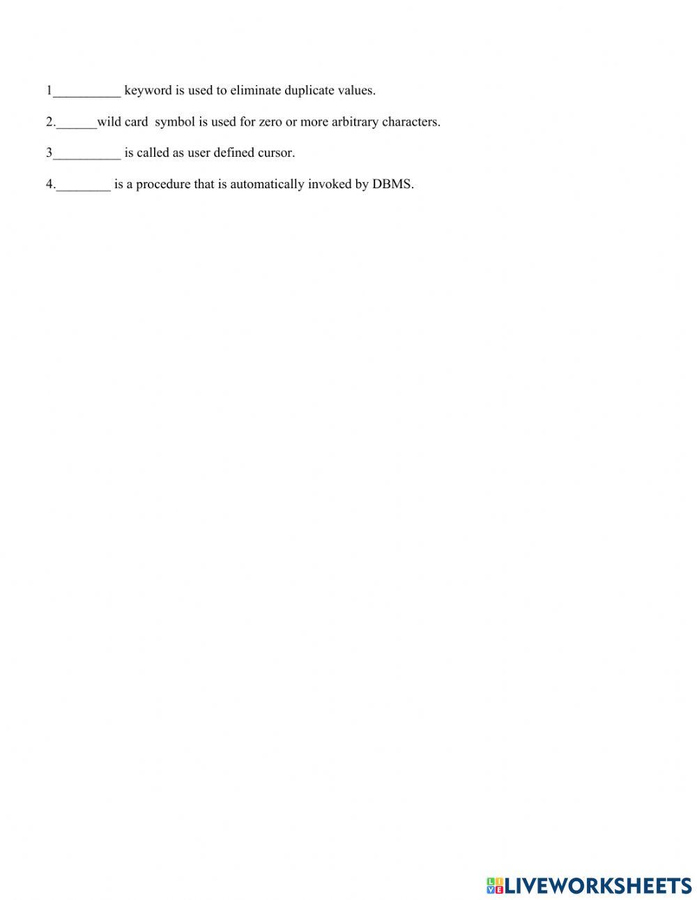 Dbms | VIJISARAN | Live Worksheets