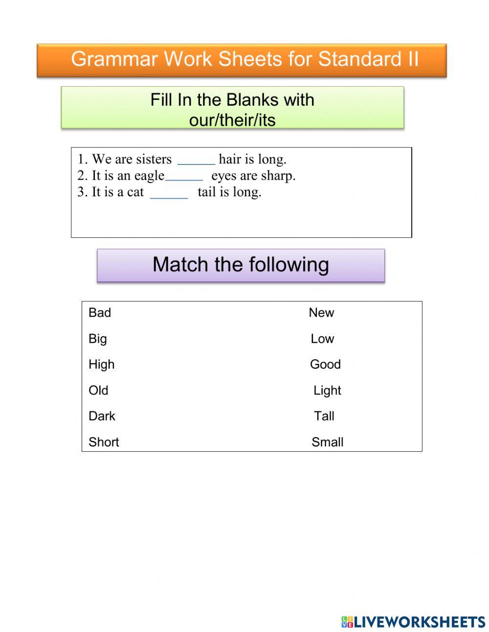 Grammar Worksheet English language exercise | Live Worksheets