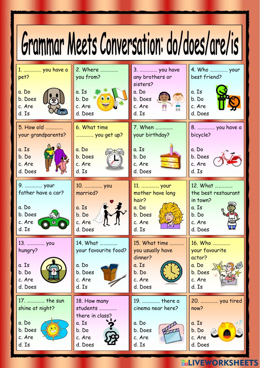 Grammar - Do-Does-Is-Are online exercise for | Live Worksheets