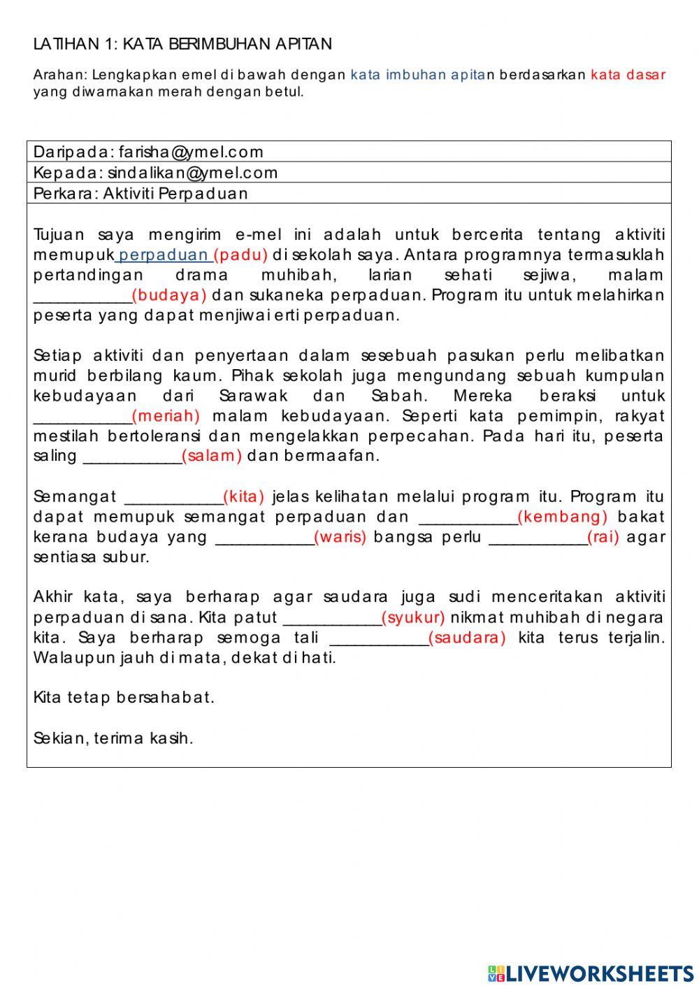 Kata berimbuhan apitan worksheet | Live Worksheets