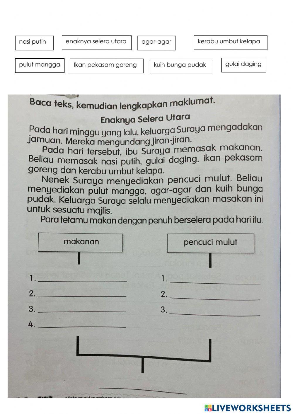 Memahami teks interactive worksheet | Live Worksheets