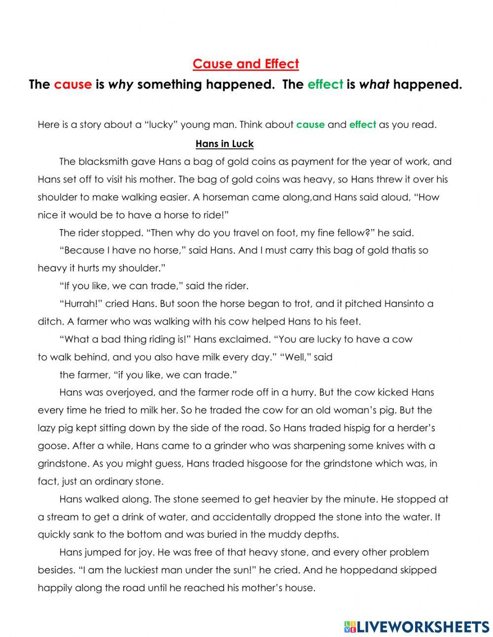 Cause and Effec… | Free Interactive Worksheets | 5066110