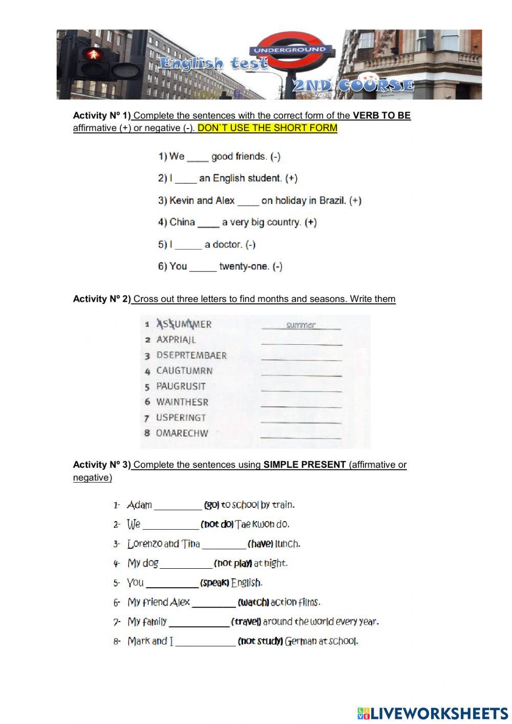 Test-to be - si… | Free Interactive Worksheets | 3060096