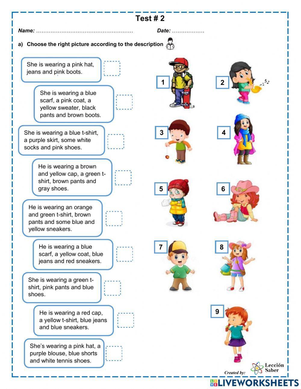 Clothes descrip… | Free Interactive Worksheets | 1053969