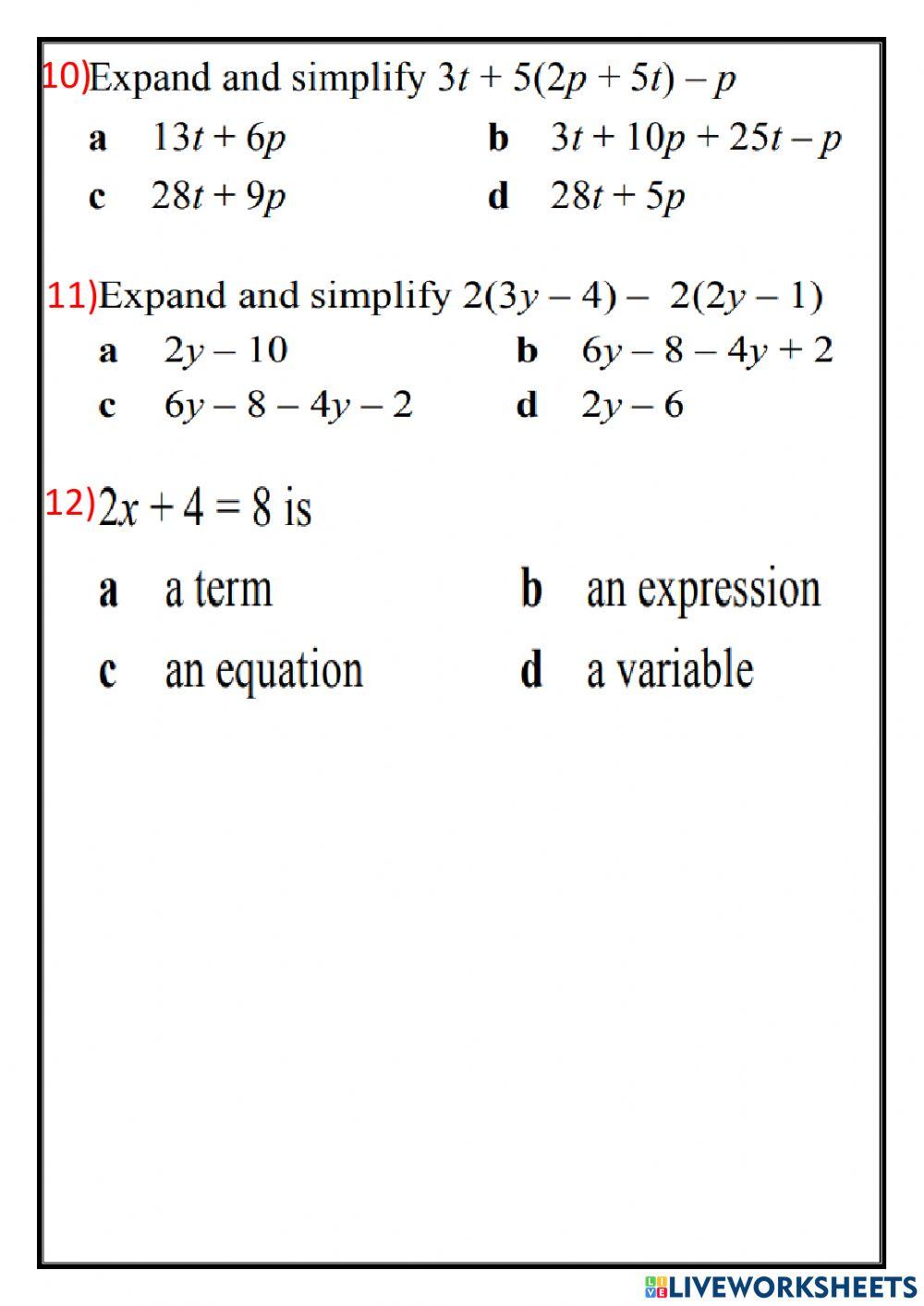Simplify And Expand Worksheet Live Worksheets simplify-and-expand-worksheet-live-worksheets
