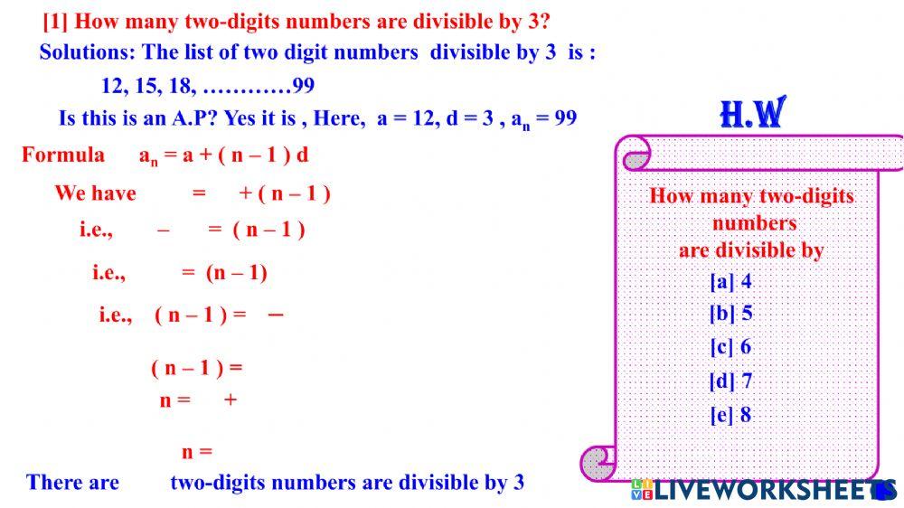 Arithemetic progression interactive worksheet | Live Worksheets