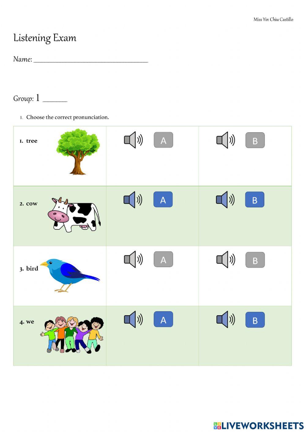 Listening Exam Listening worksheet | Live Worksheets