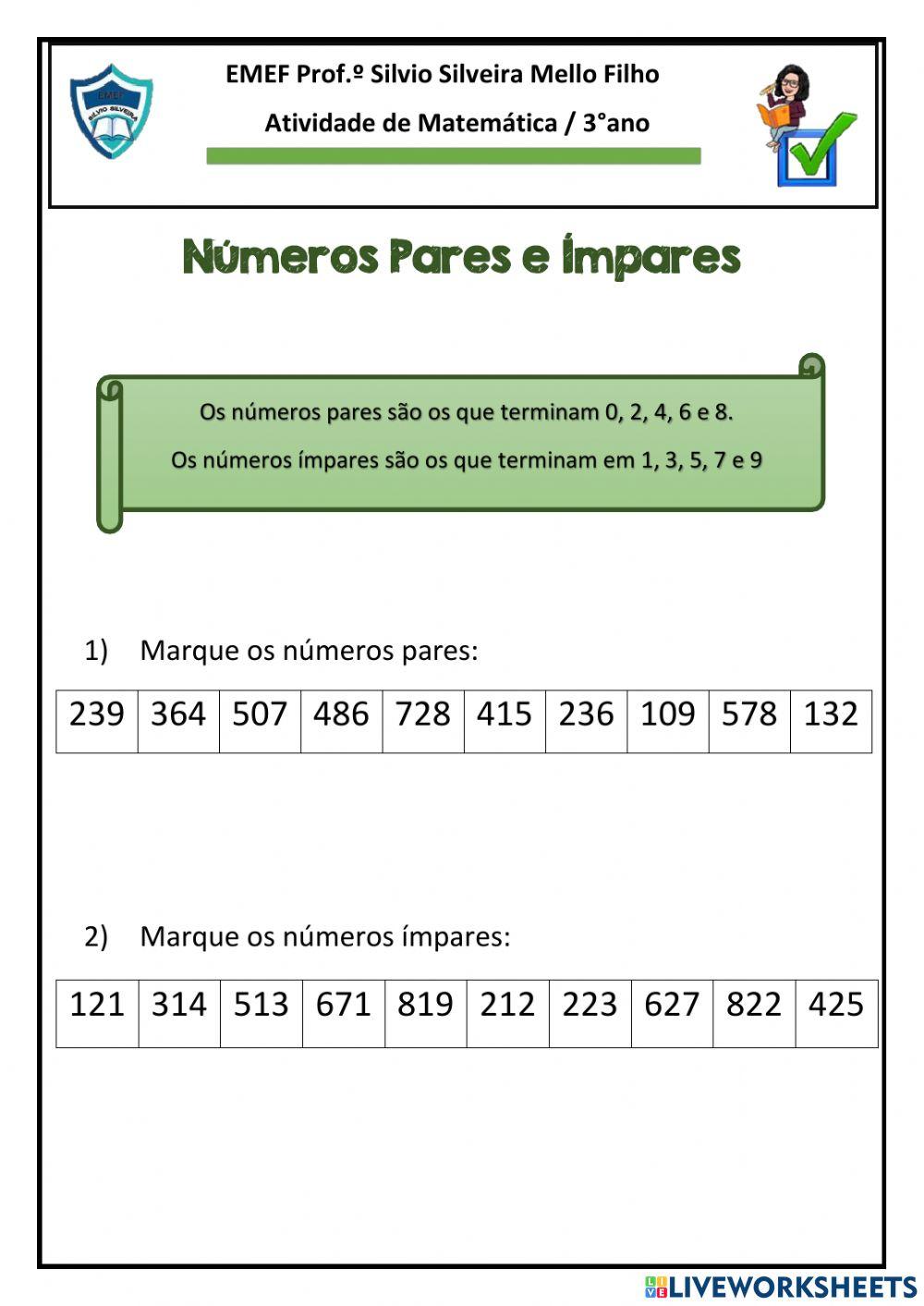 Atividades Com Numeros Pares E Impares Atividades De Matematica ...