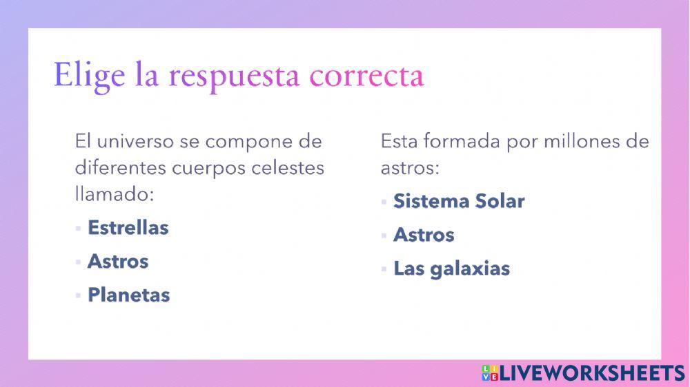 Los astros y galaxias worksheet | Live Worksheets