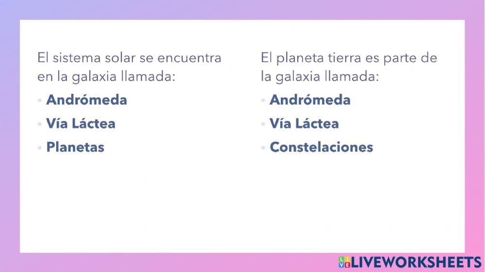 Los astros y galaxias worksheet | Live Worksheets