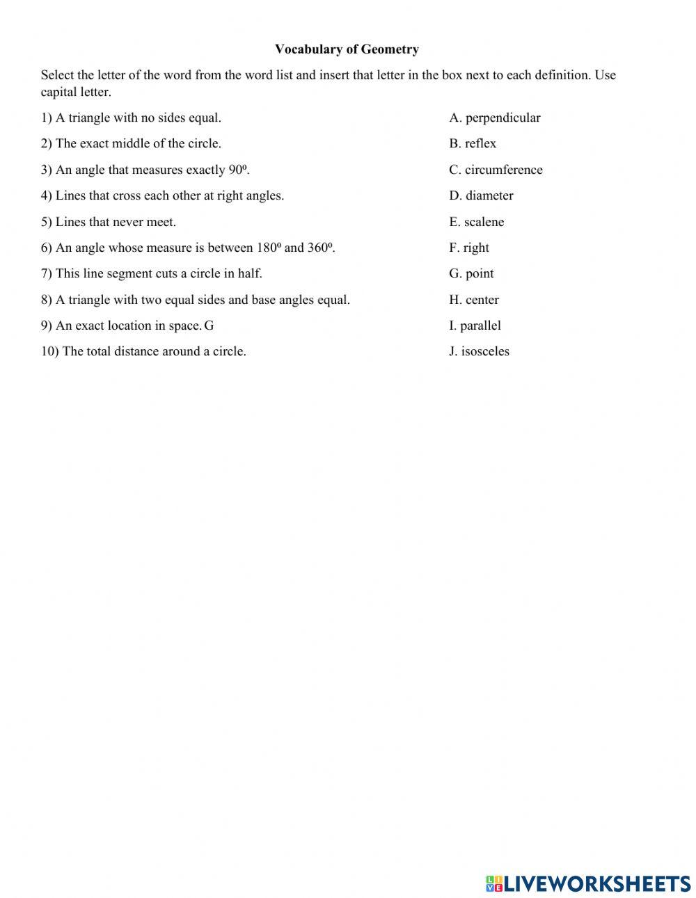 Word problems, integers, vocabulary of geometry online exercise for ...