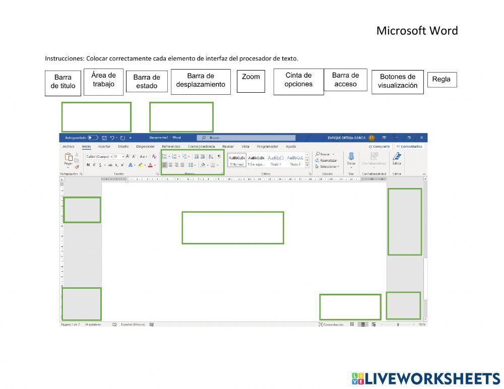 Interfaz gráfica de word interactive worksheet | Live Worksheets