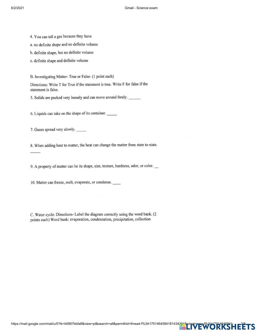 Science Exam Science exercise | Live Worksheets