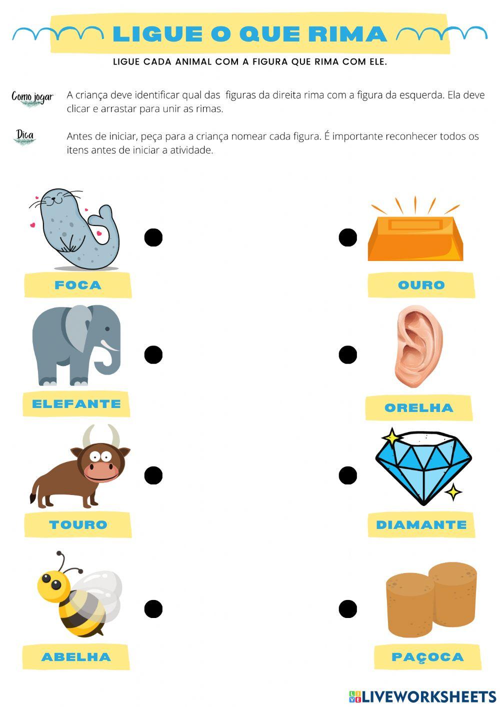 Rima online pdf worksheet for Pré Escola | Live Worksheets