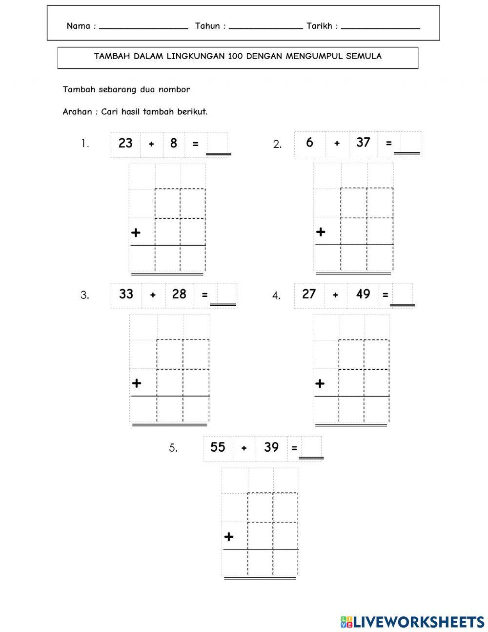 Operasi Tambah interactive activity for Tahap 1 | Live Worksheets