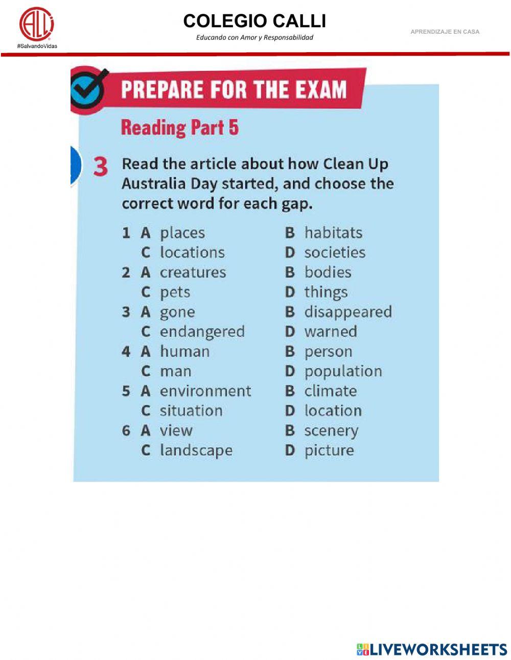 PET Reading par… | Free Interactive Worksheets | 1055322