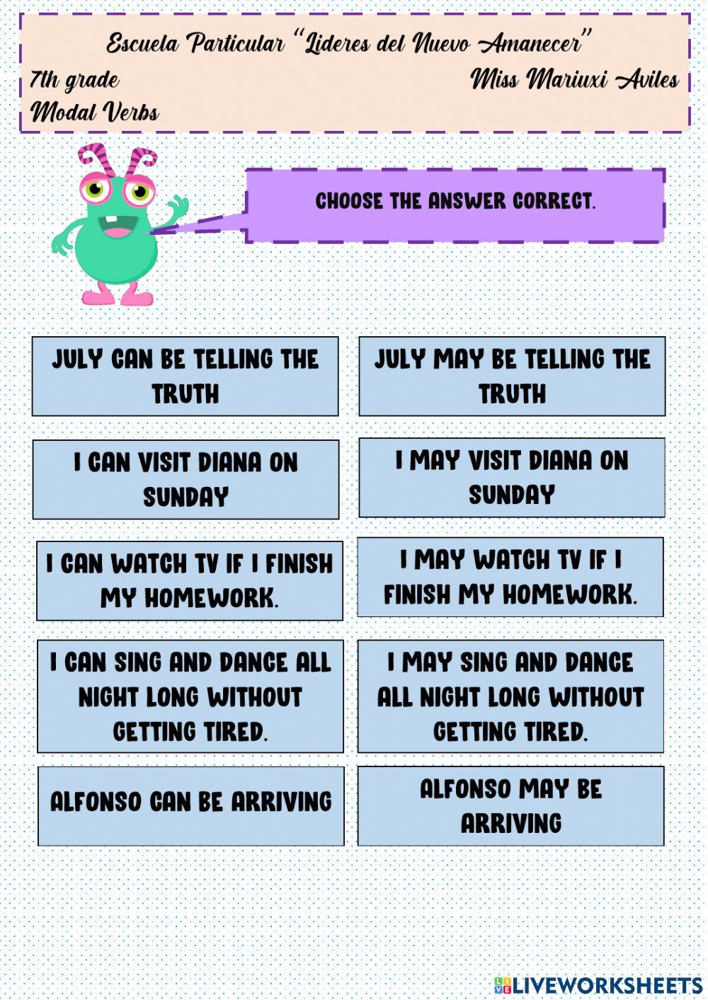 Modal verb exercise | Live Worksheets