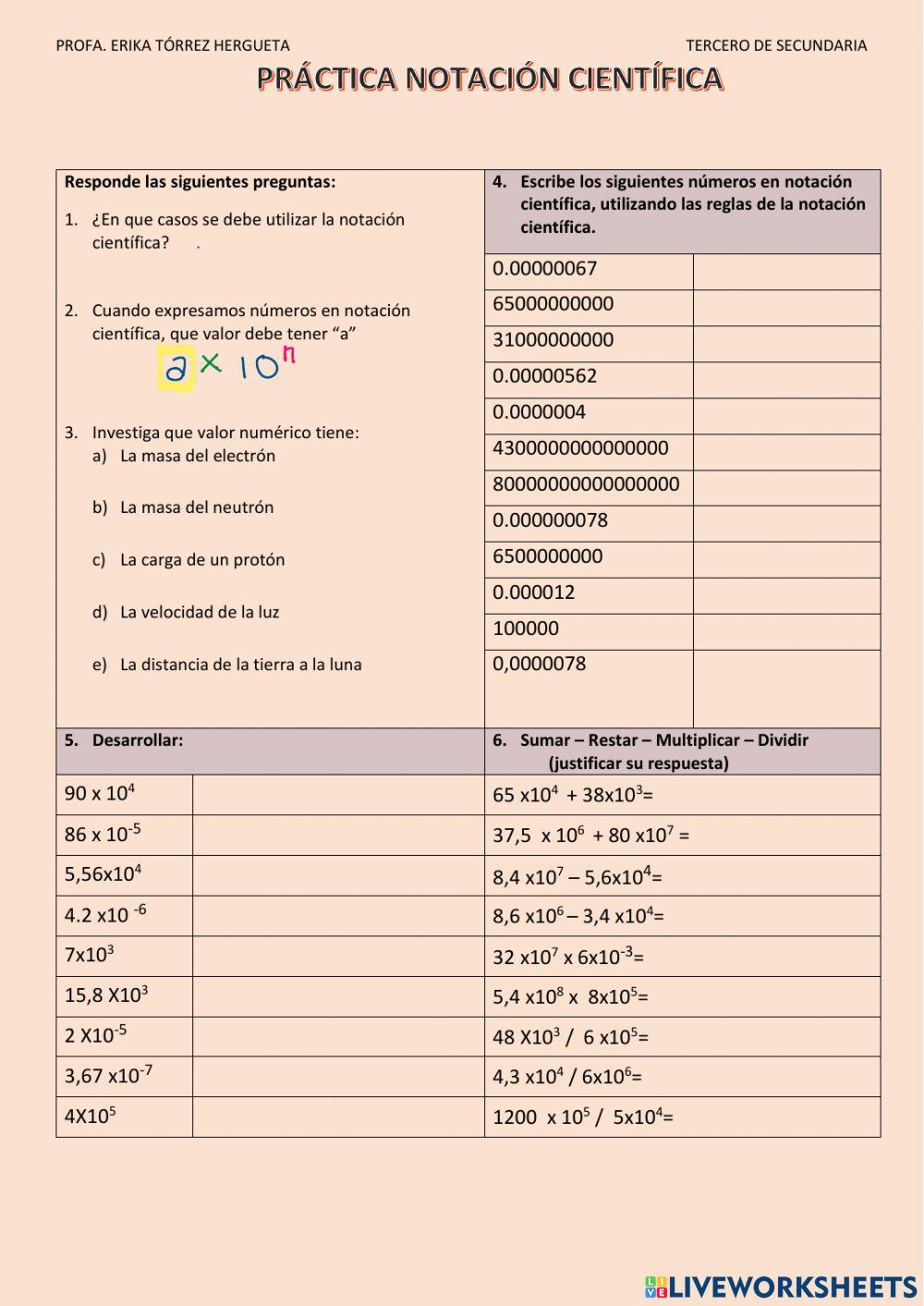 Notación científica online pdf activity for 2do o 3ro de secundaria ...