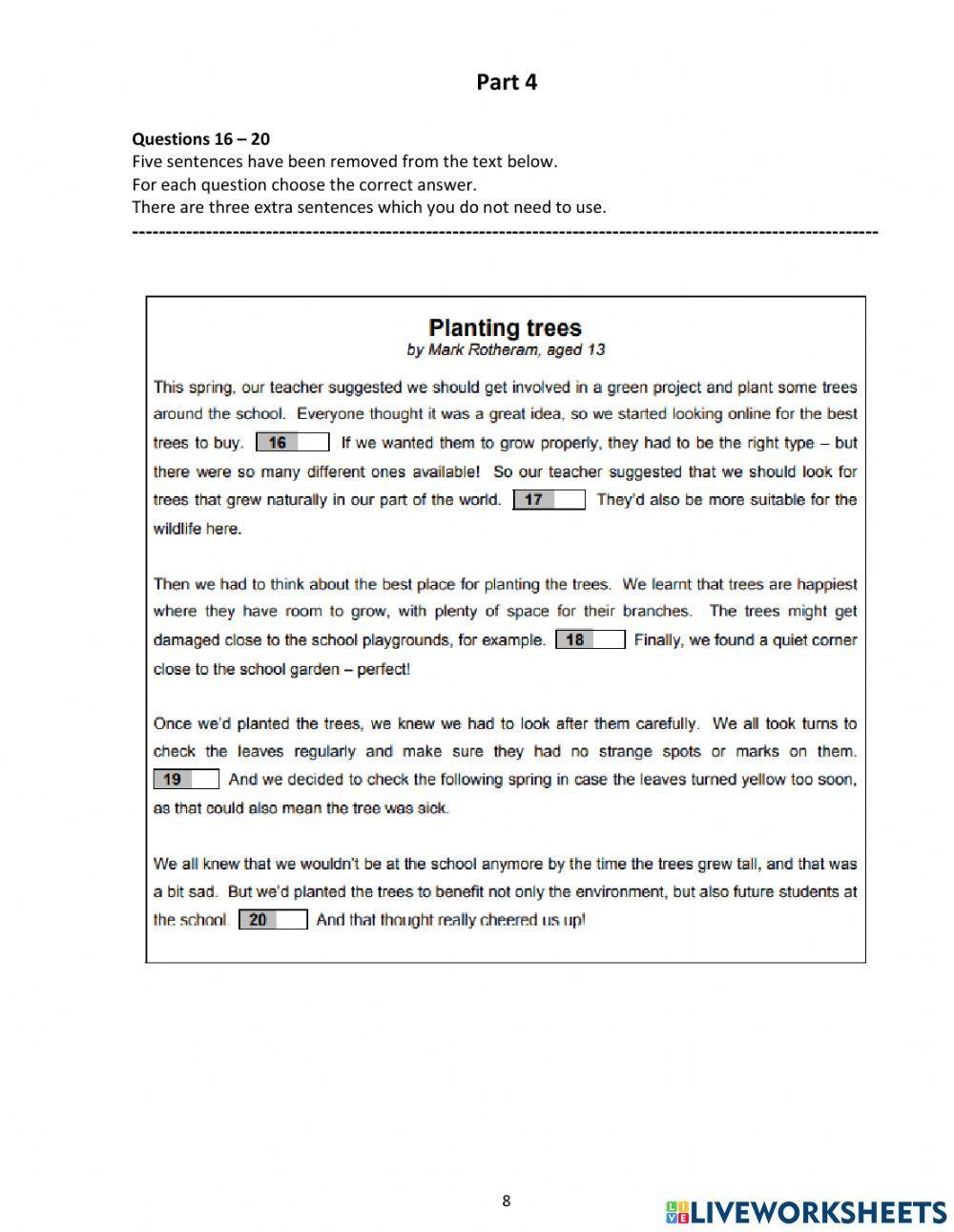 Mock b1 READING… | Free Interactive Worksheets | 1101963
