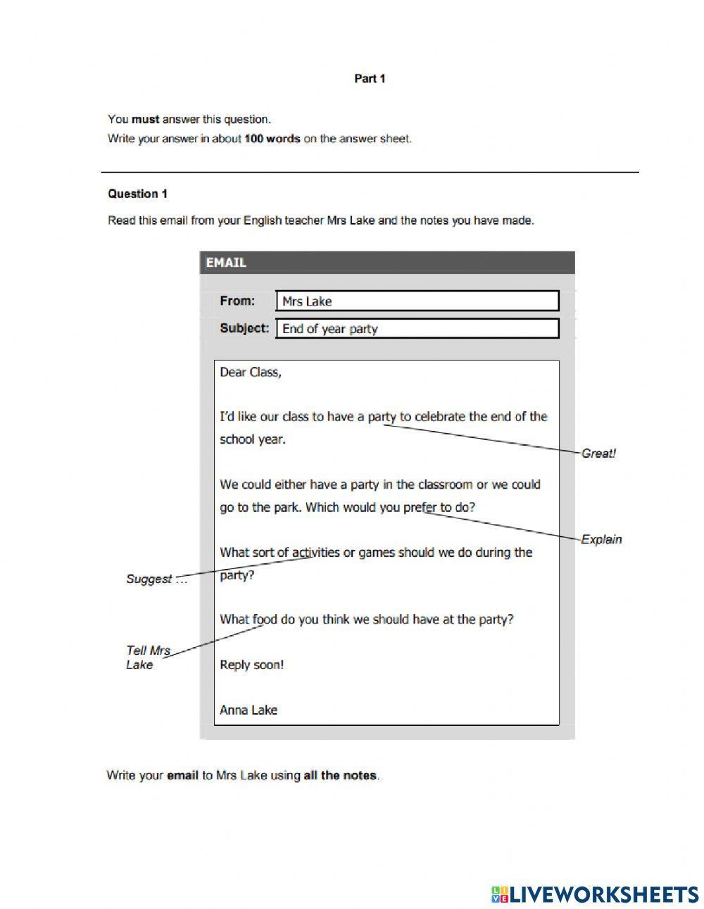 Mock b1 writing | Free Interactive Worksheets | 1101996
