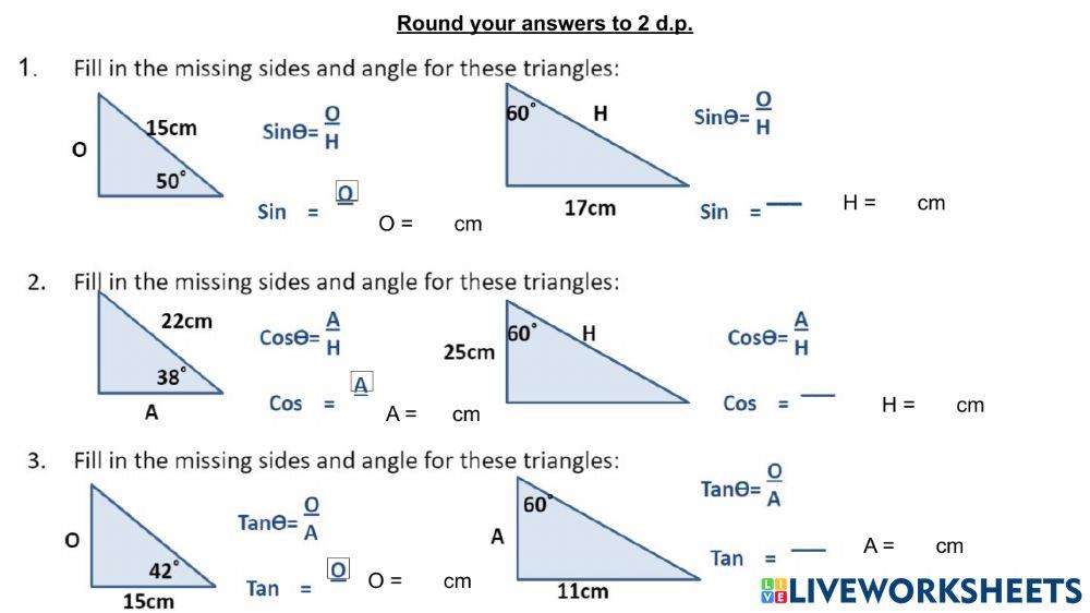 SOHCAHTOA 2 online exercise for | Live Worksheets