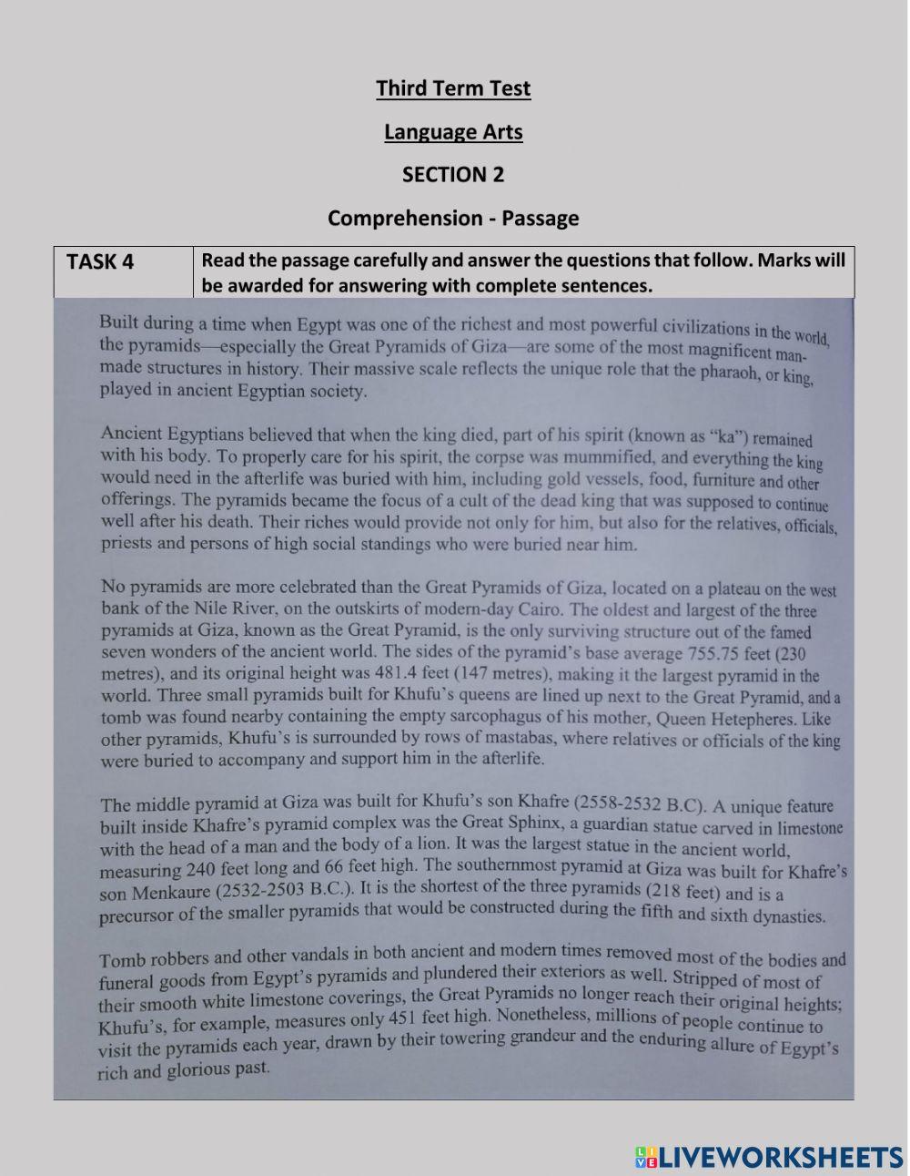 Comprehension Term Test worksheet | Live Worksheets Comprehension Term Test worksheet | Live Worksheets