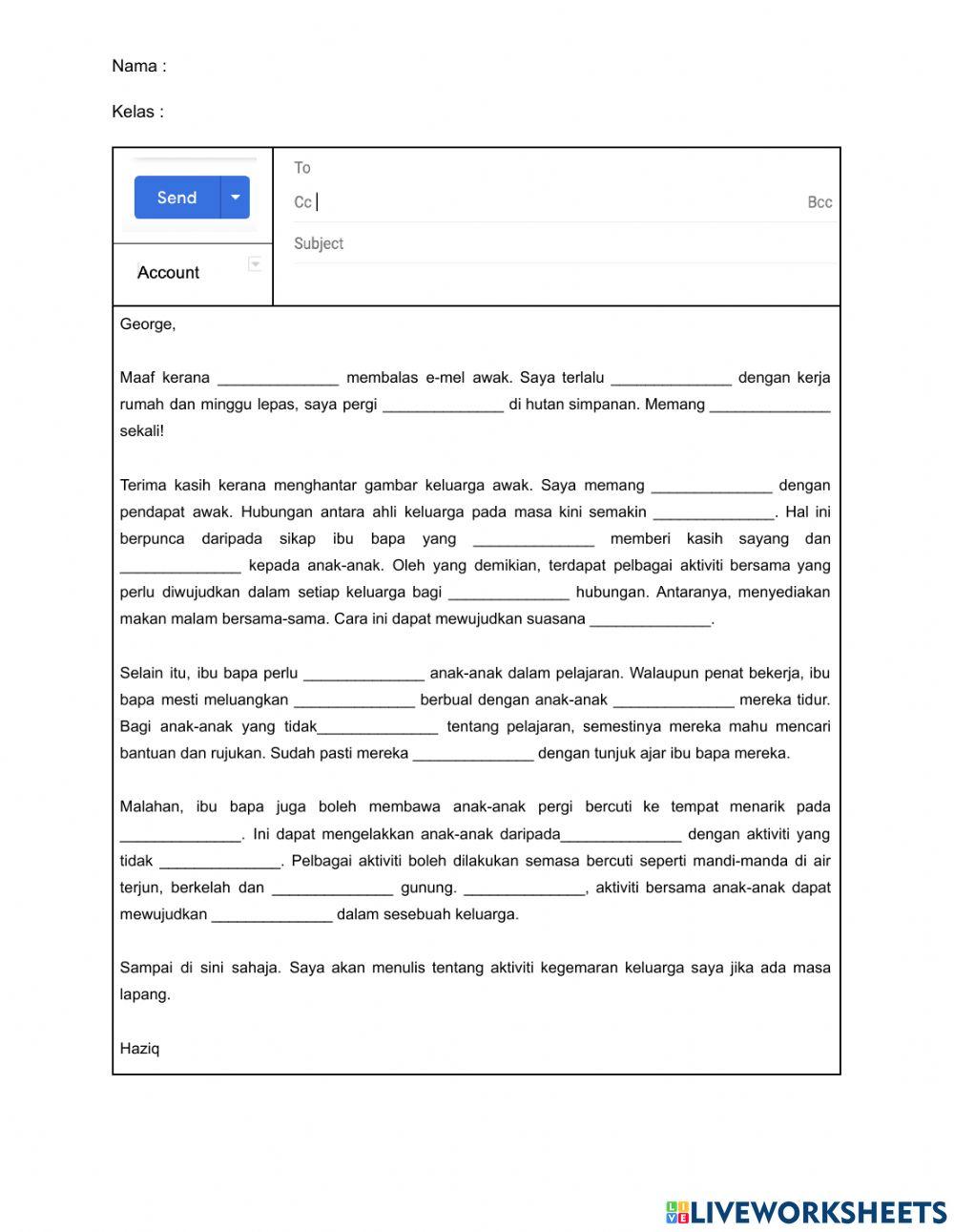 Pemahaman E-mel worksheet | Live Worksheets