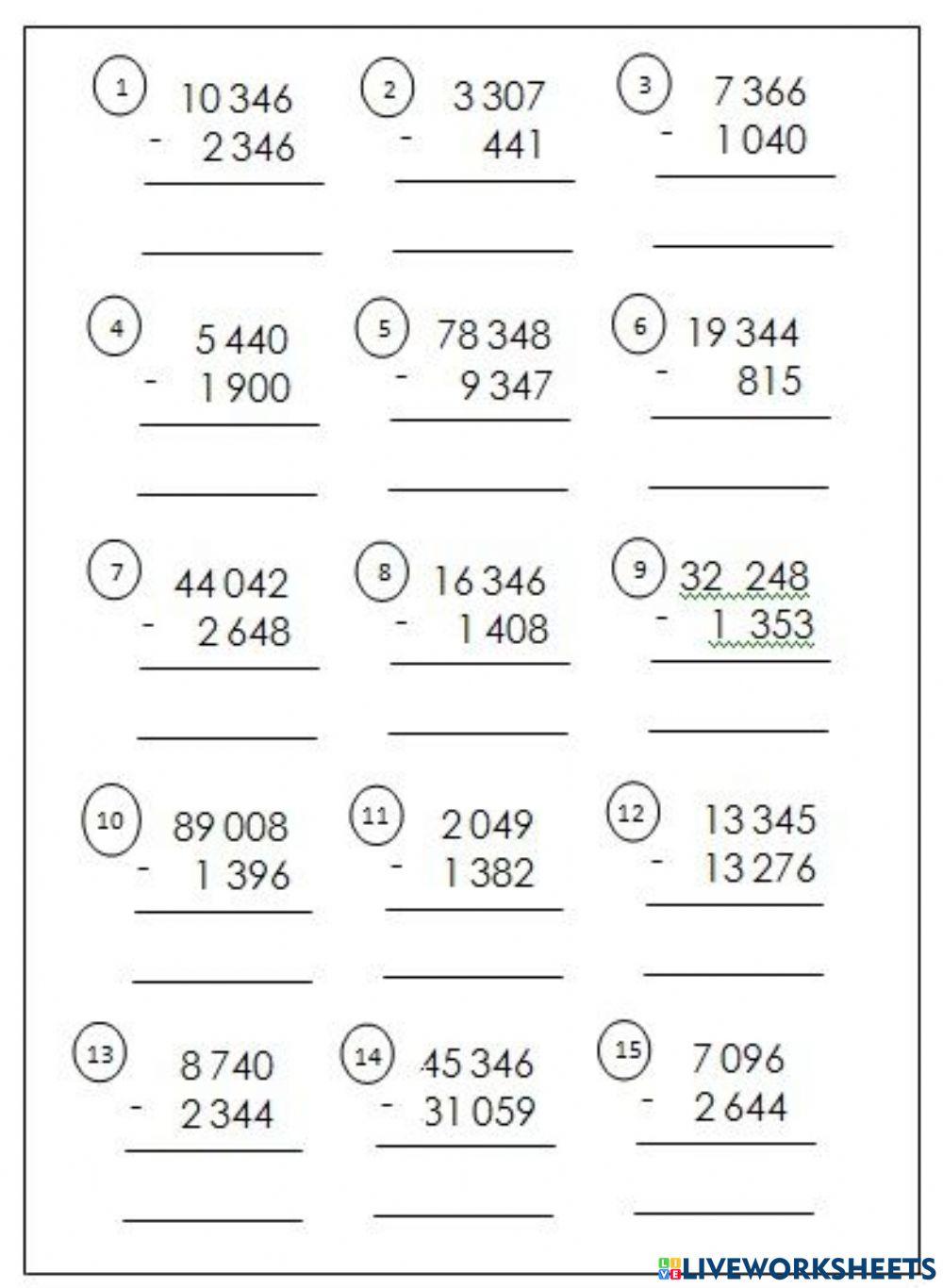 Operasi tolak interactive exercise for darjah 4 | Live Worksheets