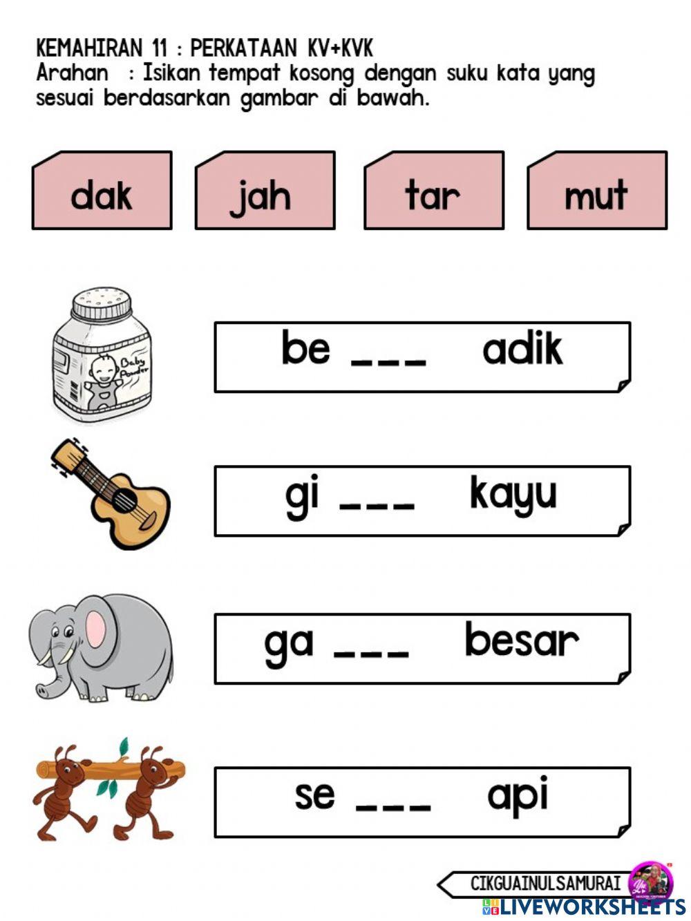 Pemulihan BM interactive worksheet for grade1 | Live Worksheets