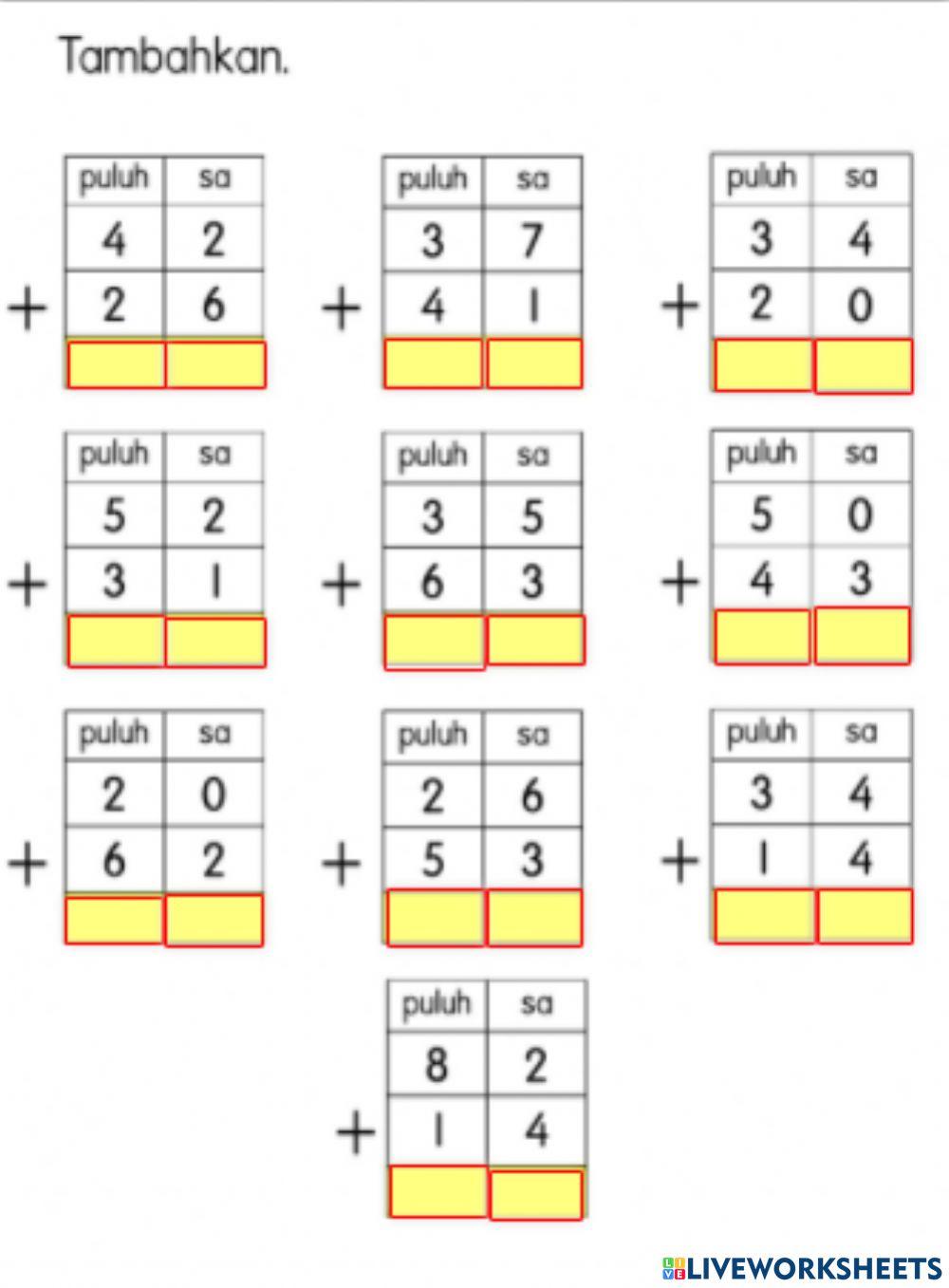 Tambah online exercise for TAHUN 1 | Live Worksheets