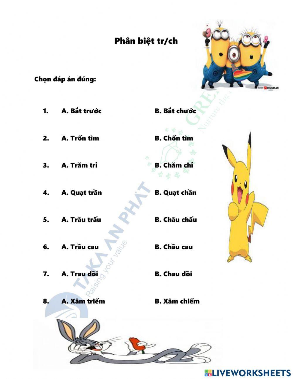 Phân biệt tr-ch 2058 | takaanphat01 | Live Worksheets