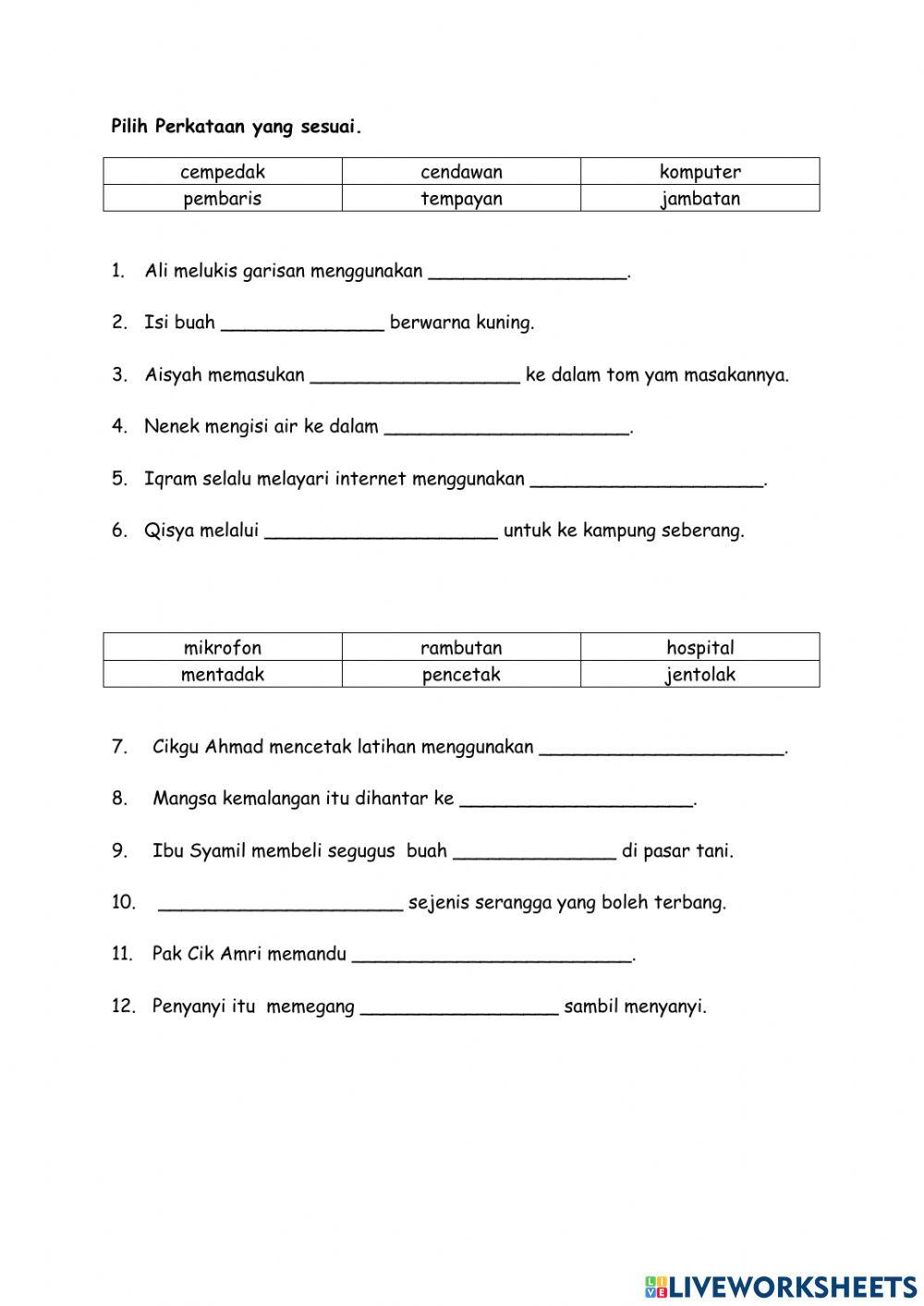 Kemahiran 15: KVK+KV+KVK worksheet | Live Worksheets