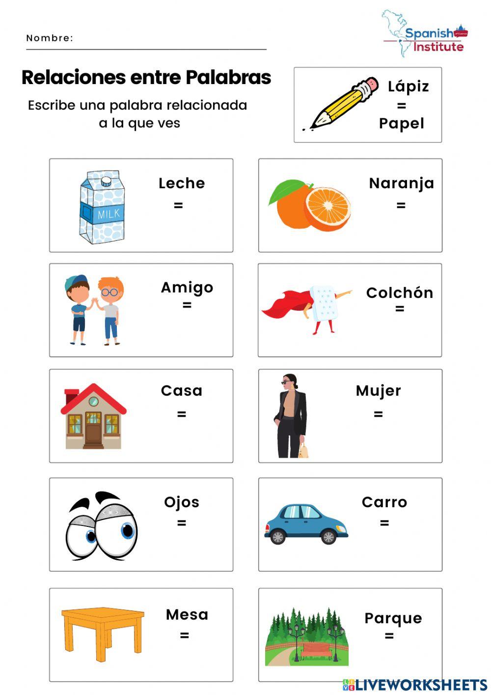 Palabras Relacionadas | Live Worksheets