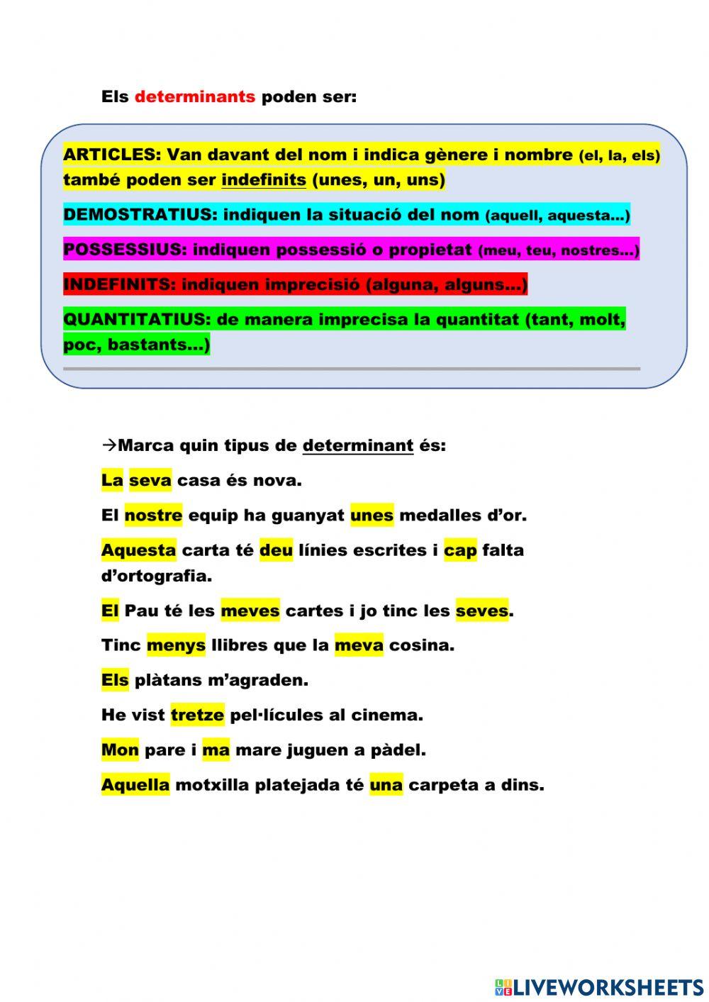 Determinants worksheet | Live Worksheets