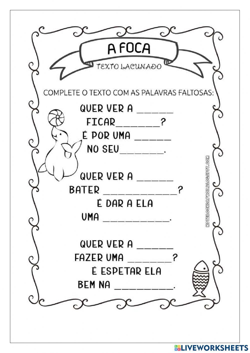 Texto com a letra f worksheet | Live Worksheets