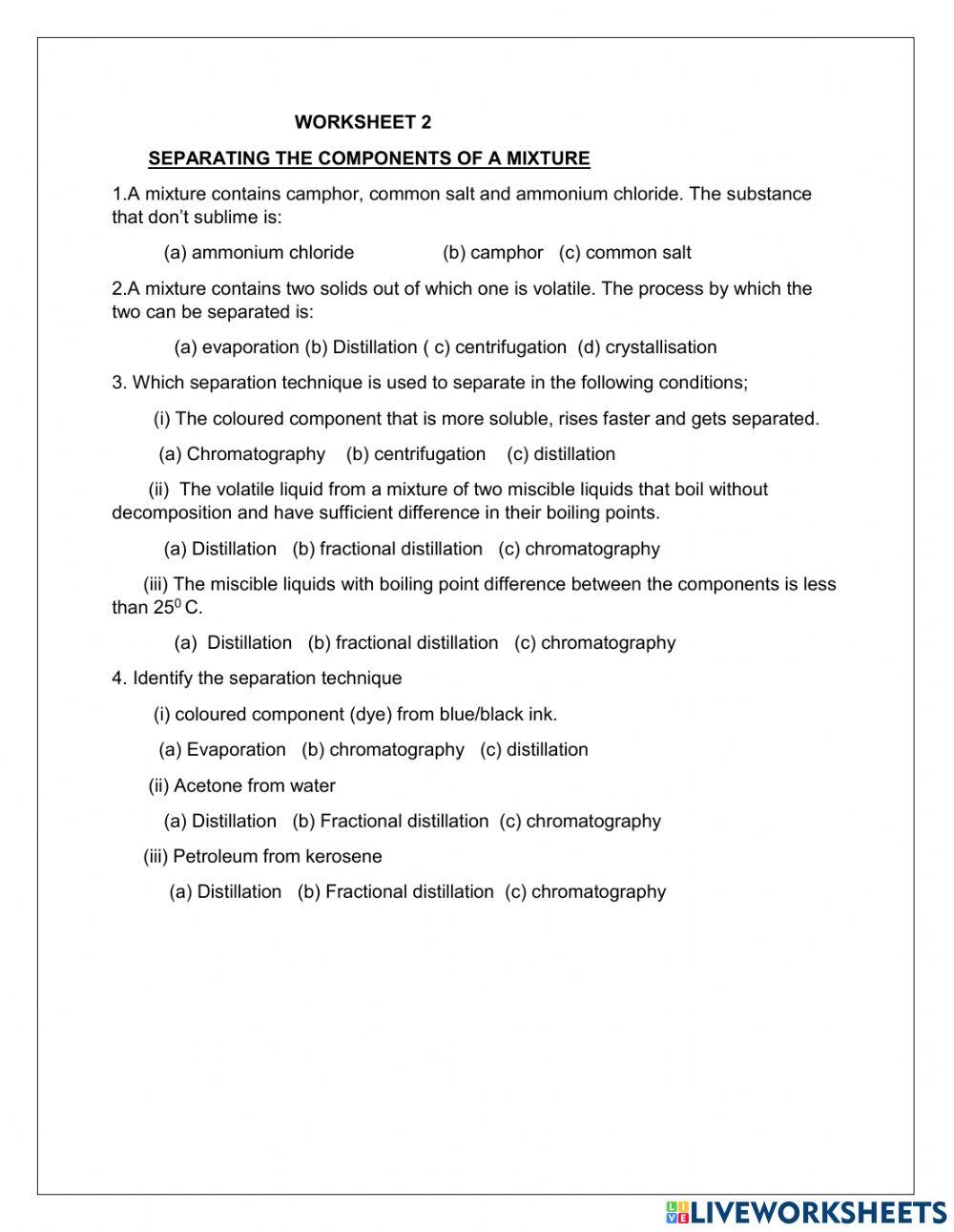 WORKSHEET SEPARATION TECHNIQUES L-2 online exercise for | Live Worksheets