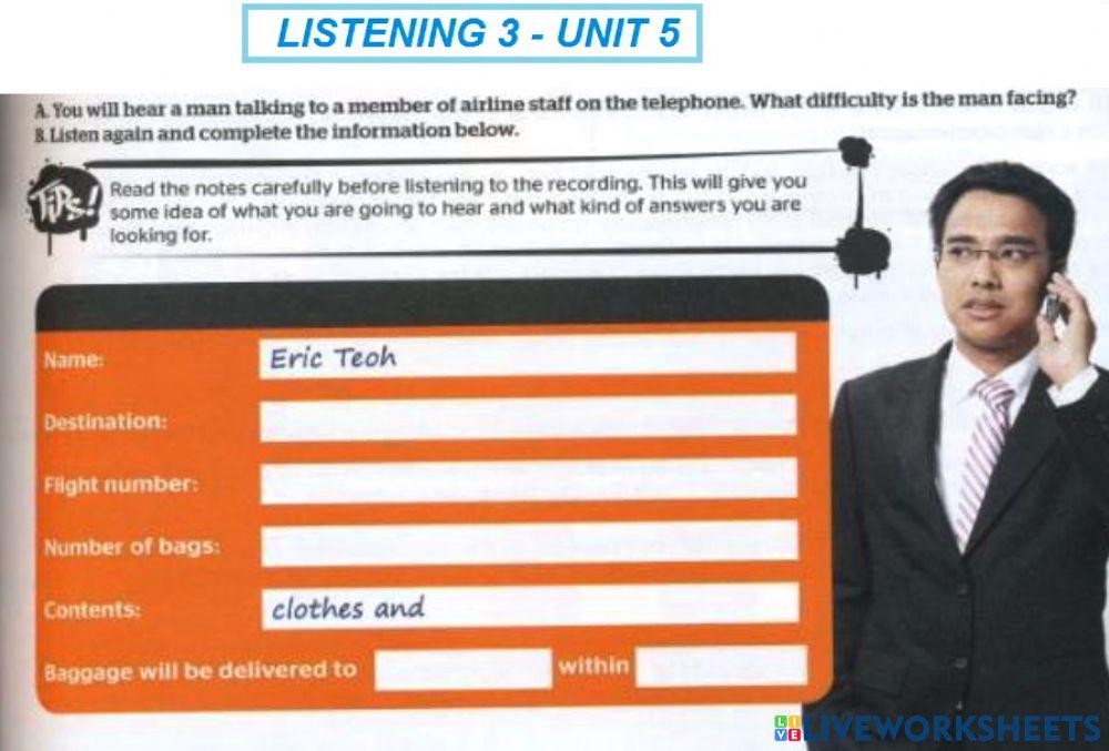 Listening Lesson F4-Unit 5 -C worksheet | Live Worksheets