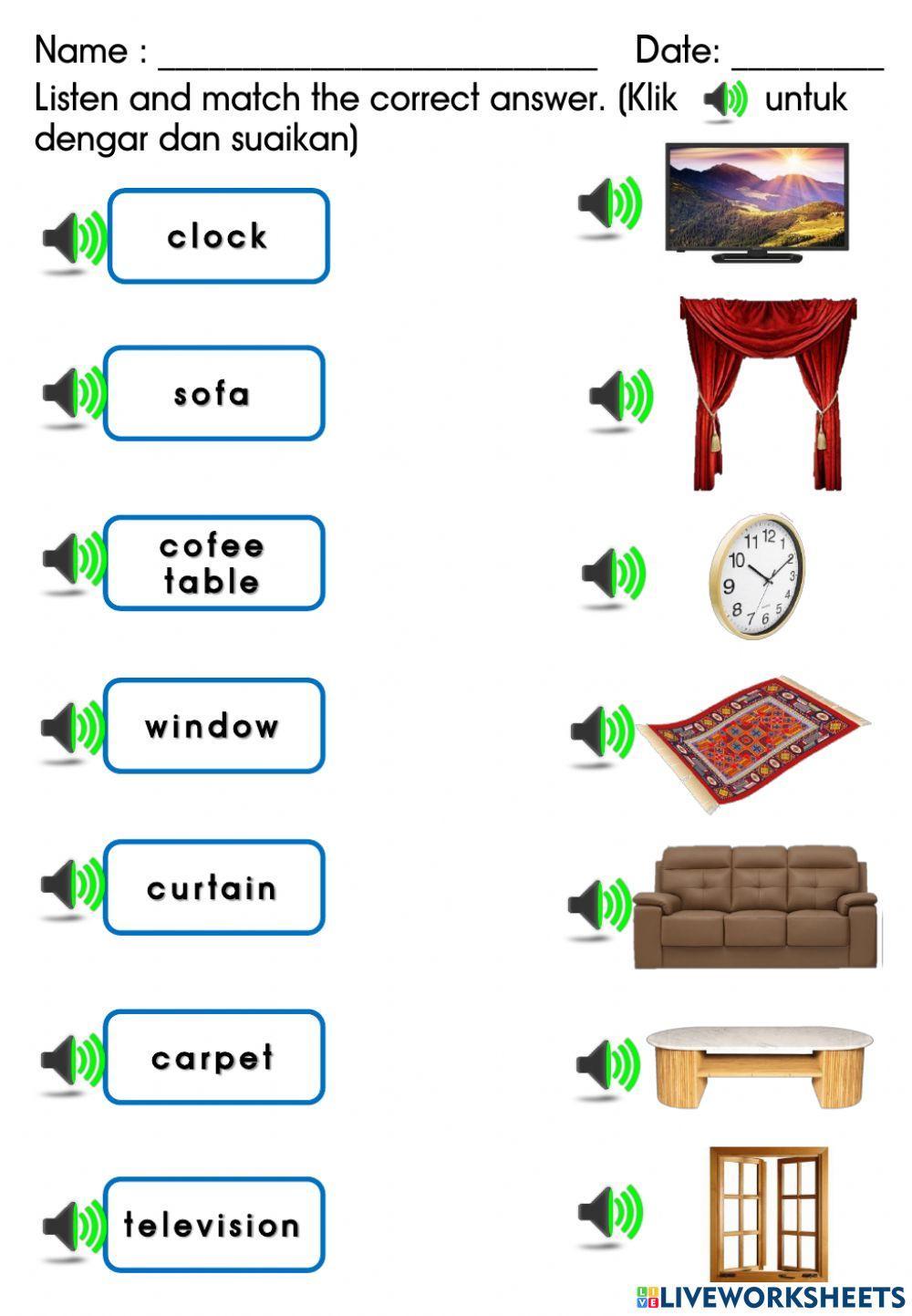 Home :living room interactive worksheet | Live Worksheets