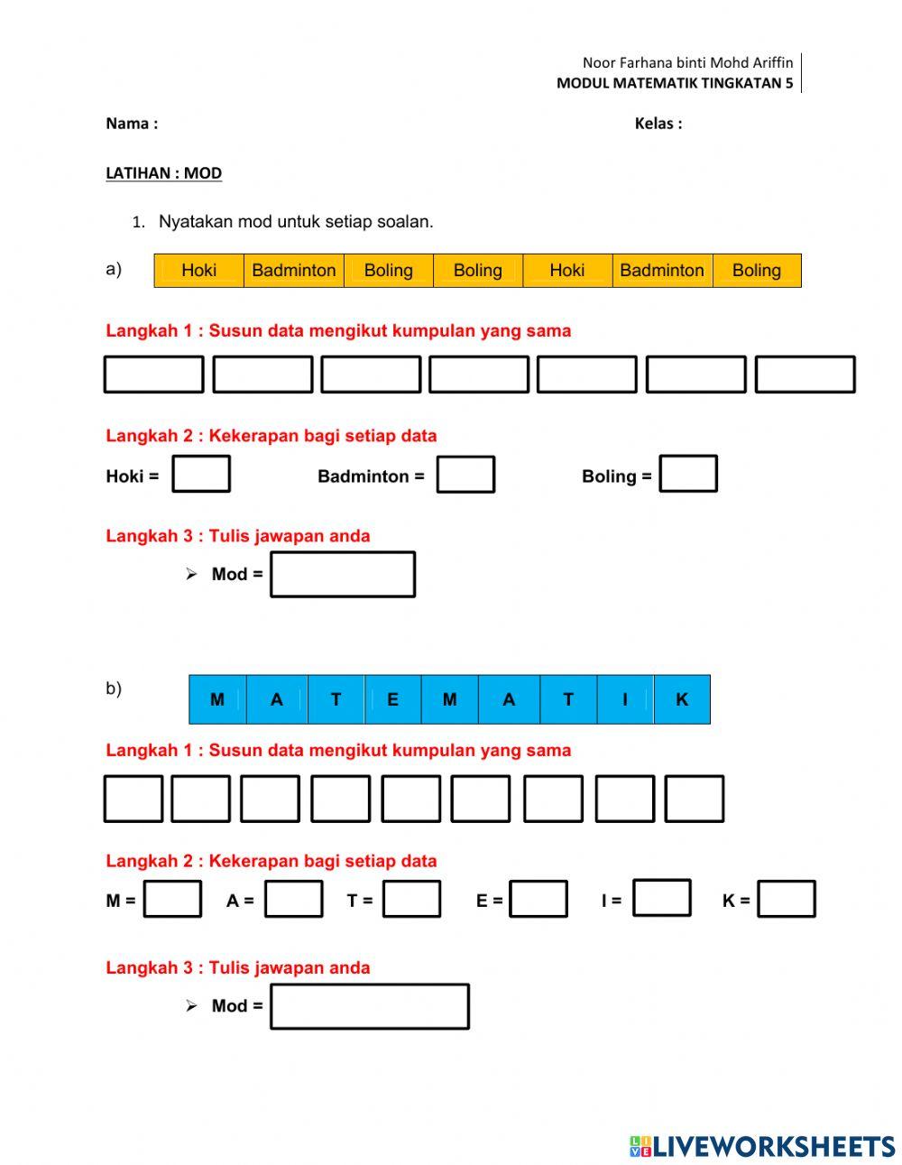 Unit 3 : Statistik worksheet | Live Worksheets