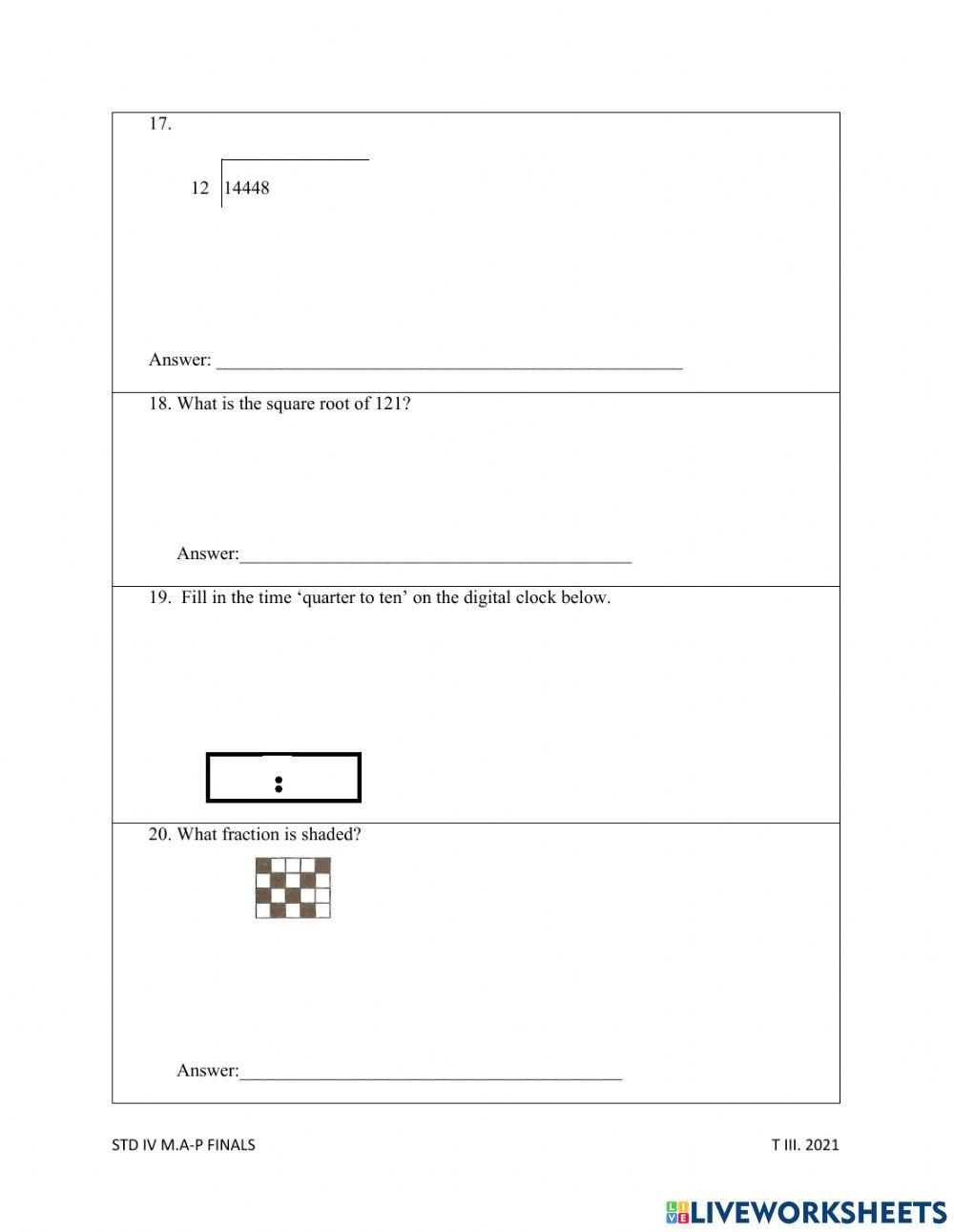Math final Part 1 worksheet | Live Worksheets