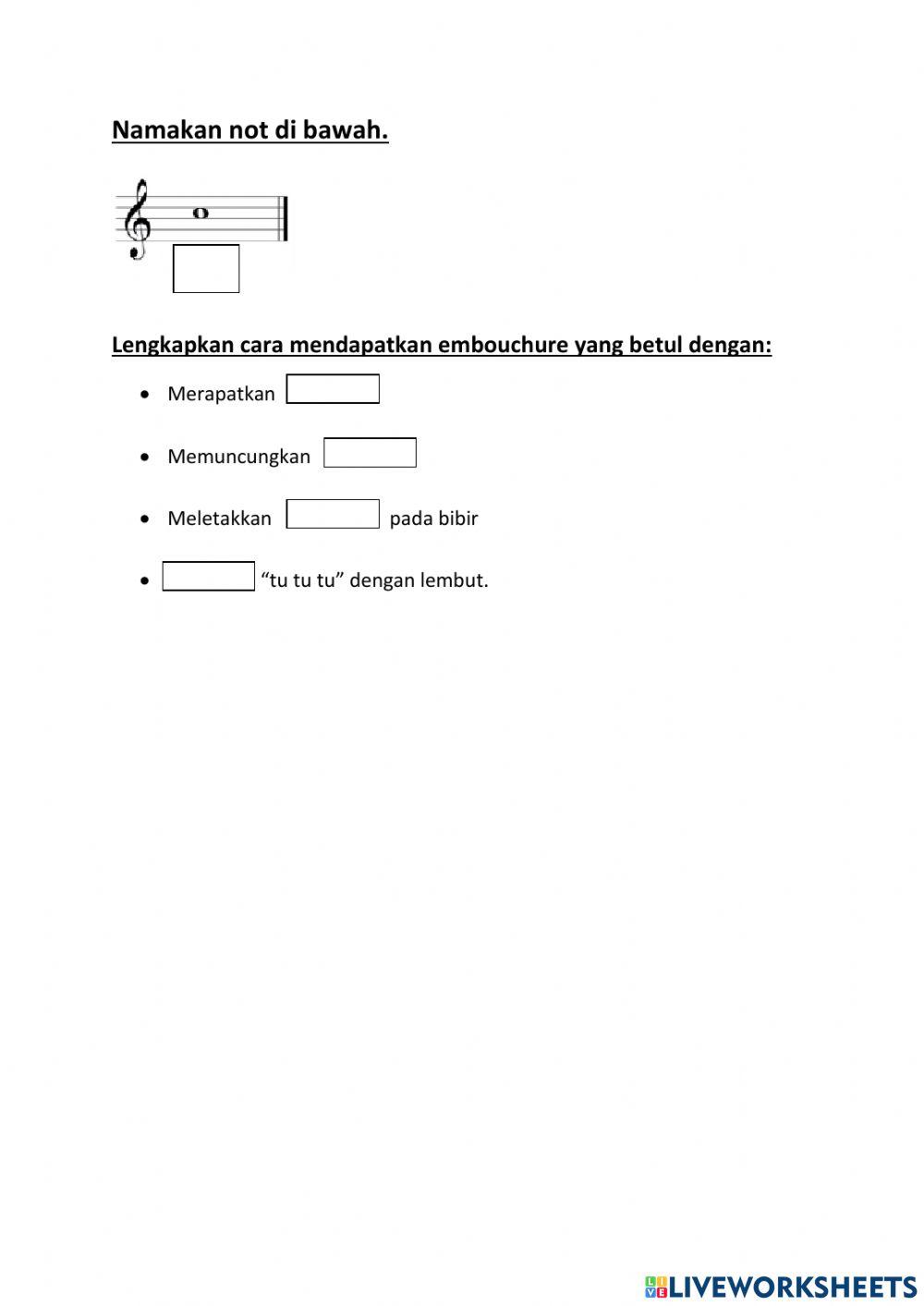 Meniup rekoder worksheet | Live Worksheets