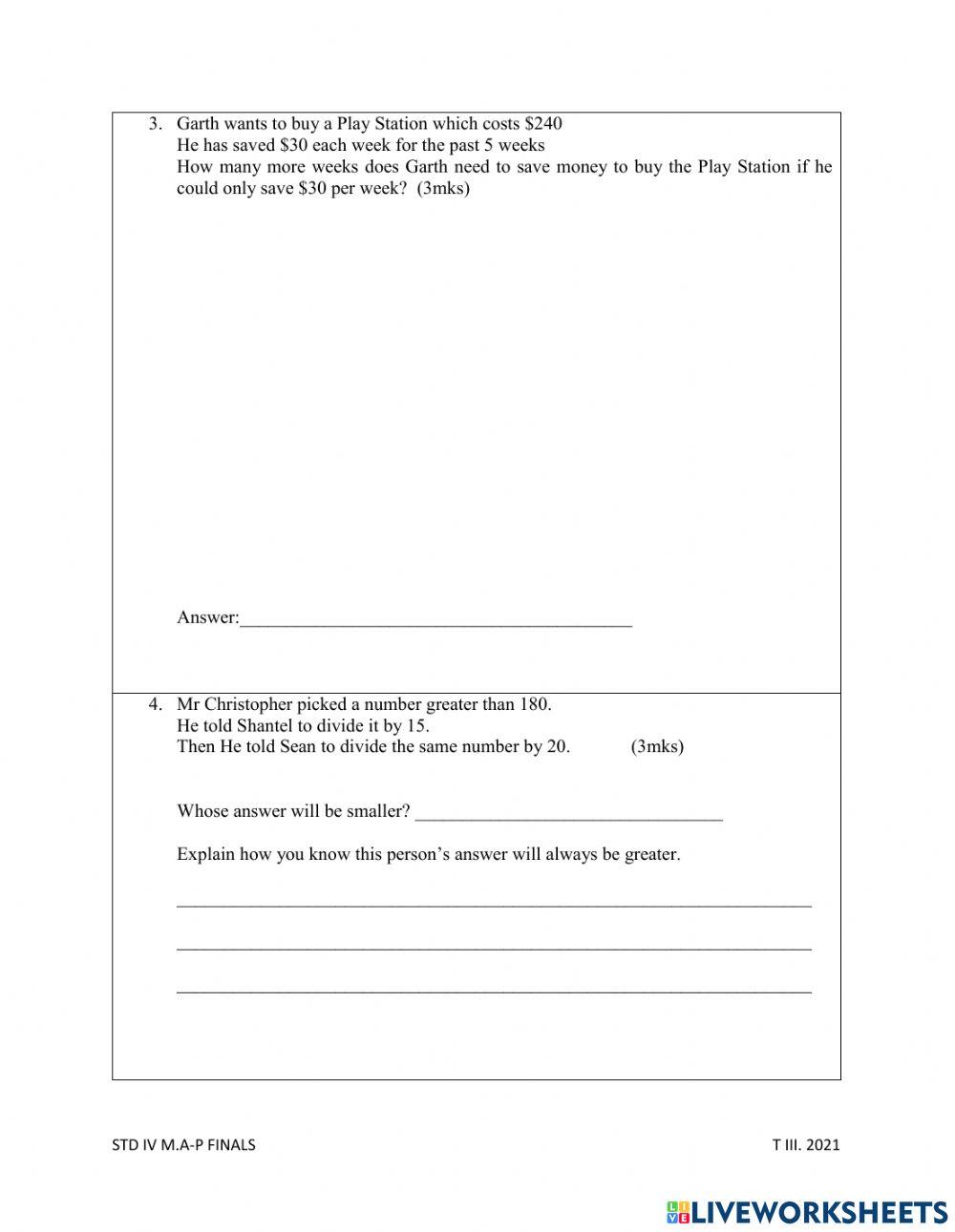 Std iv math worksheet | Live Worksheets
