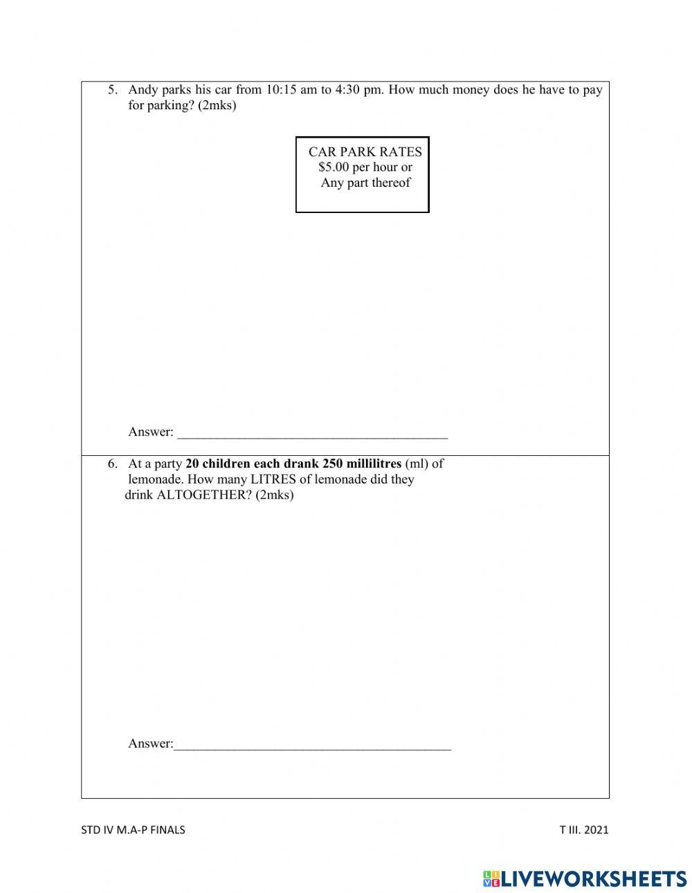 Std iv math worksheet | Live Worksheets