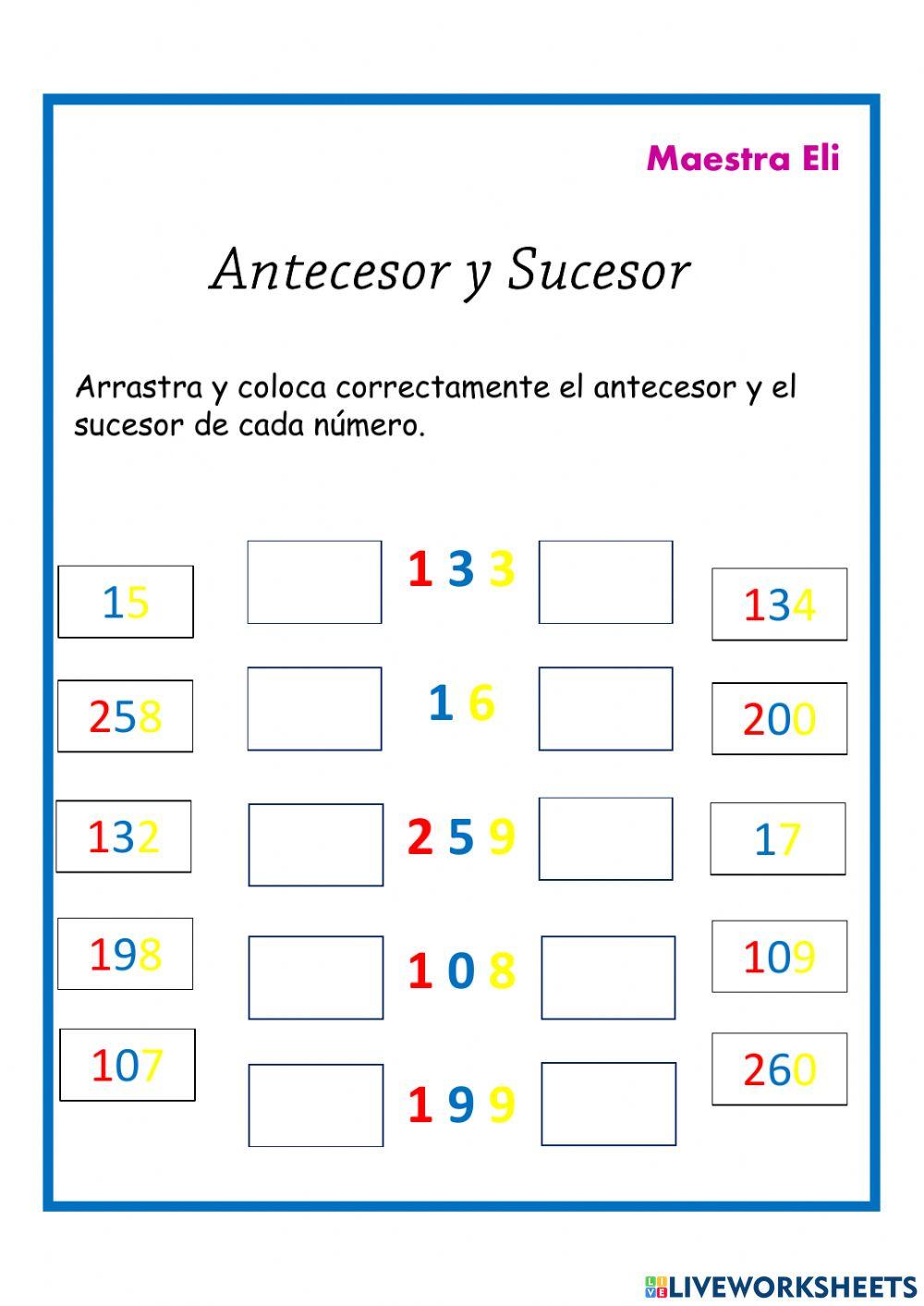 Antecesor y Suc… | Free Interactive Worksheets | 1105193