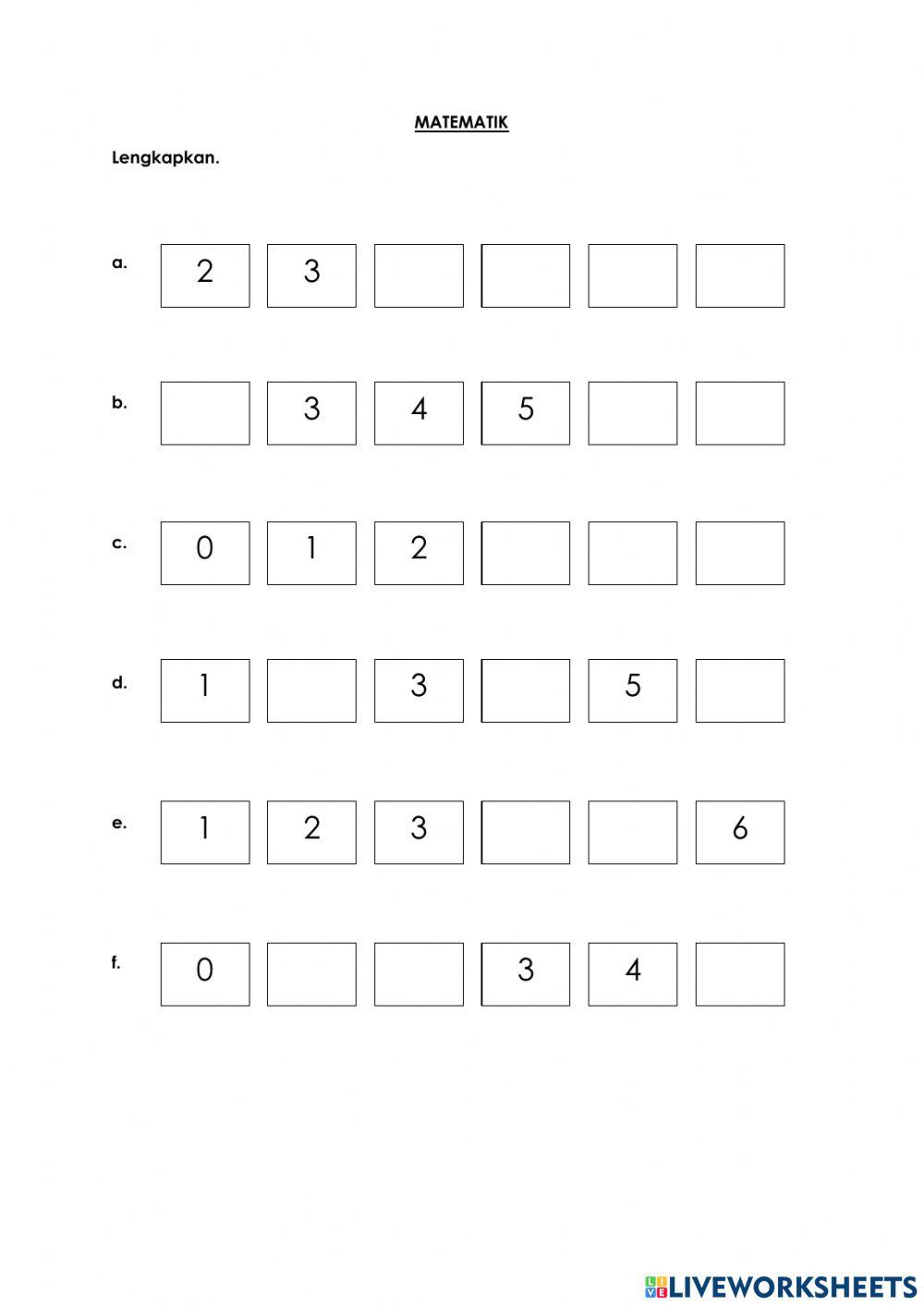 Nombor menaik activity | Live Worksheets